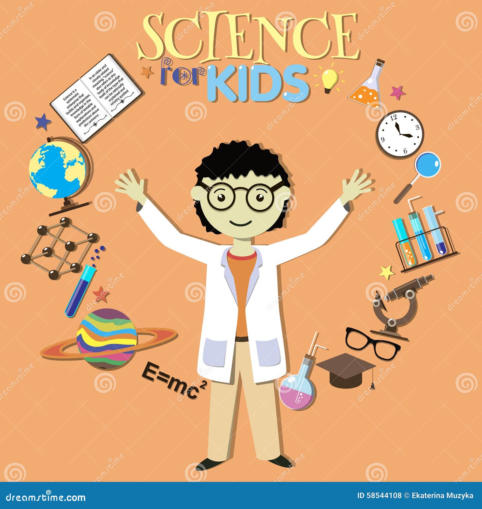Science for Kids. Cartoon Scientist, Collection of Stock Vector ...