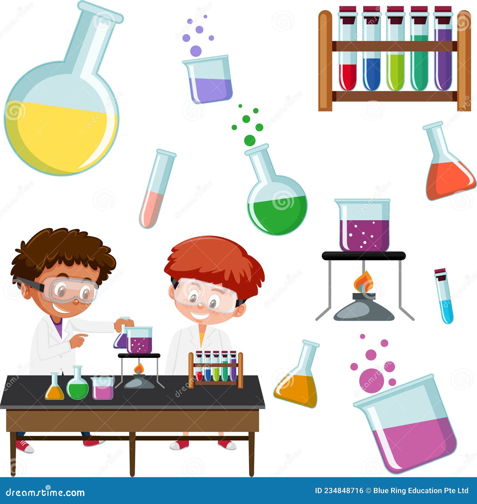 Science Kids with Experiment Tools Stock Vector - Illustration of ...