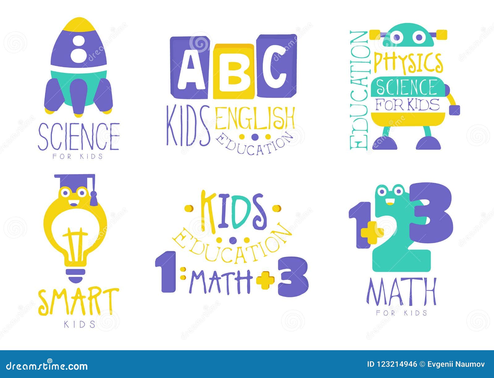 Science for Kids Logo Set, English, Physics, Math Colorful Creative ...