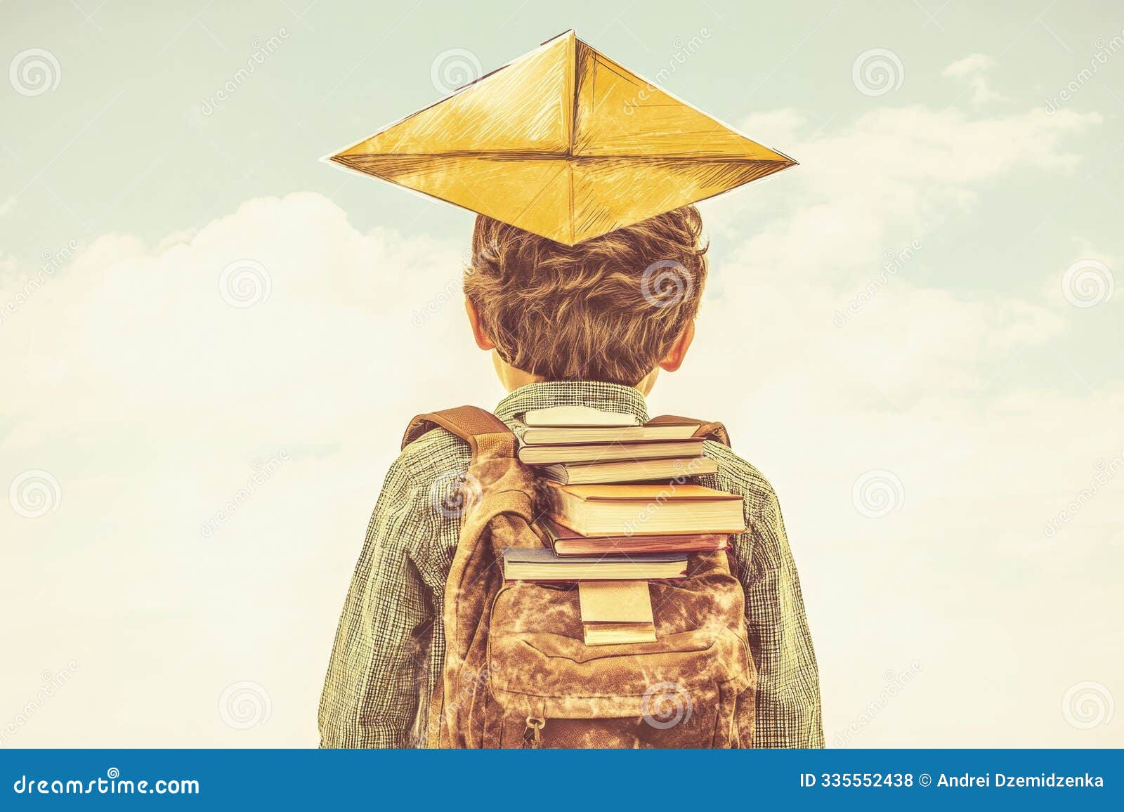 Science and Knowledge Boy with Books Artistic Graphic Collage - Stock ...