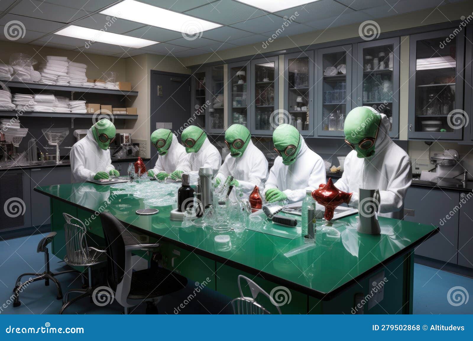 Science Lab, with Alien Students Conducting Experiments and Undertaking ...