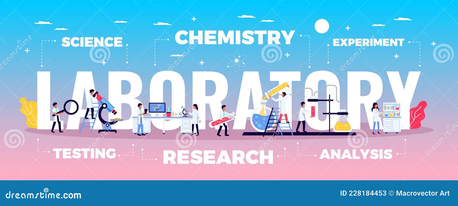Science Lab Background with Theory Test and Experiment Symbols Flat ...