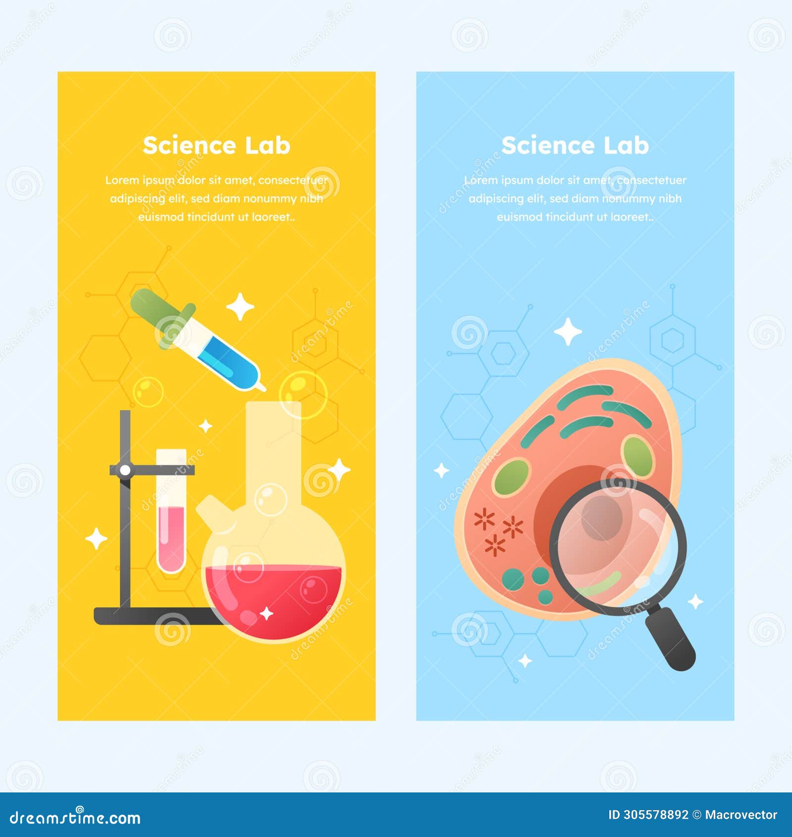 Science Lab Banners in Flat Design Stock Illustration - Illustration of ...