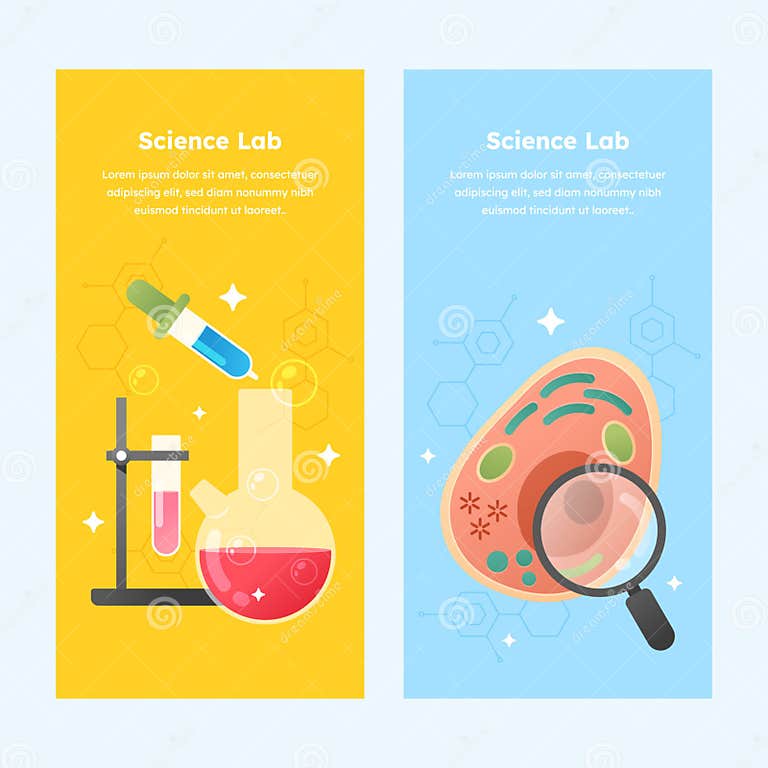 Science Lab Banners in Flat Design Stock Illustration - Illustration of ...