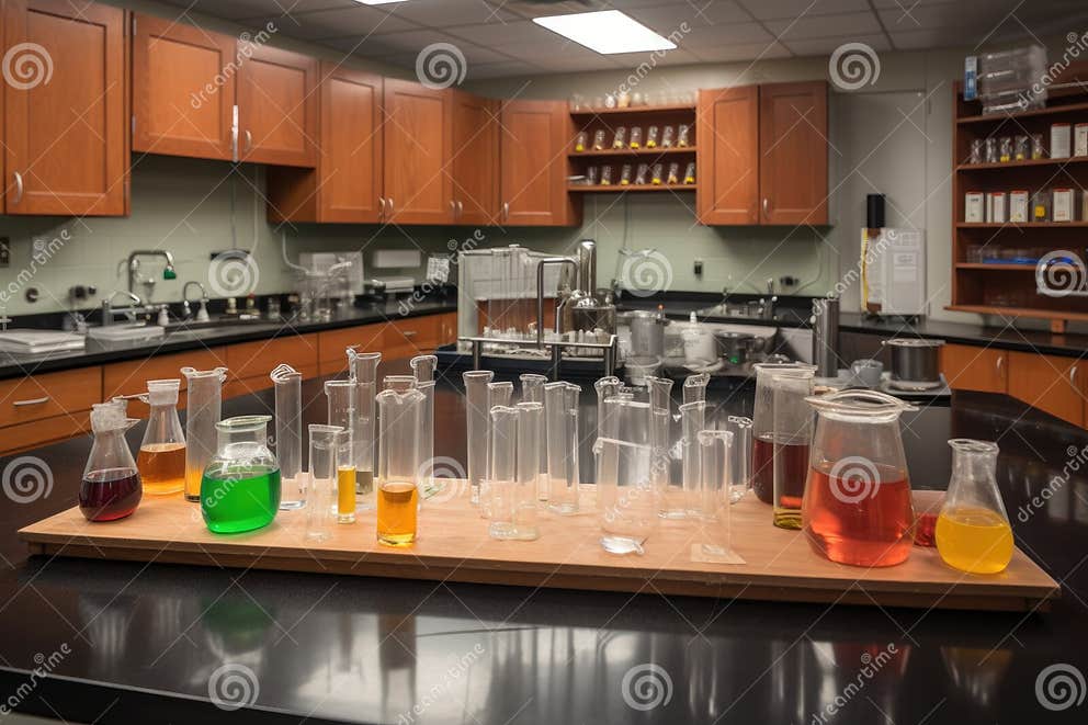 Science Lab with Beakers, Flasks, and Test Tubes for Mixing and ...