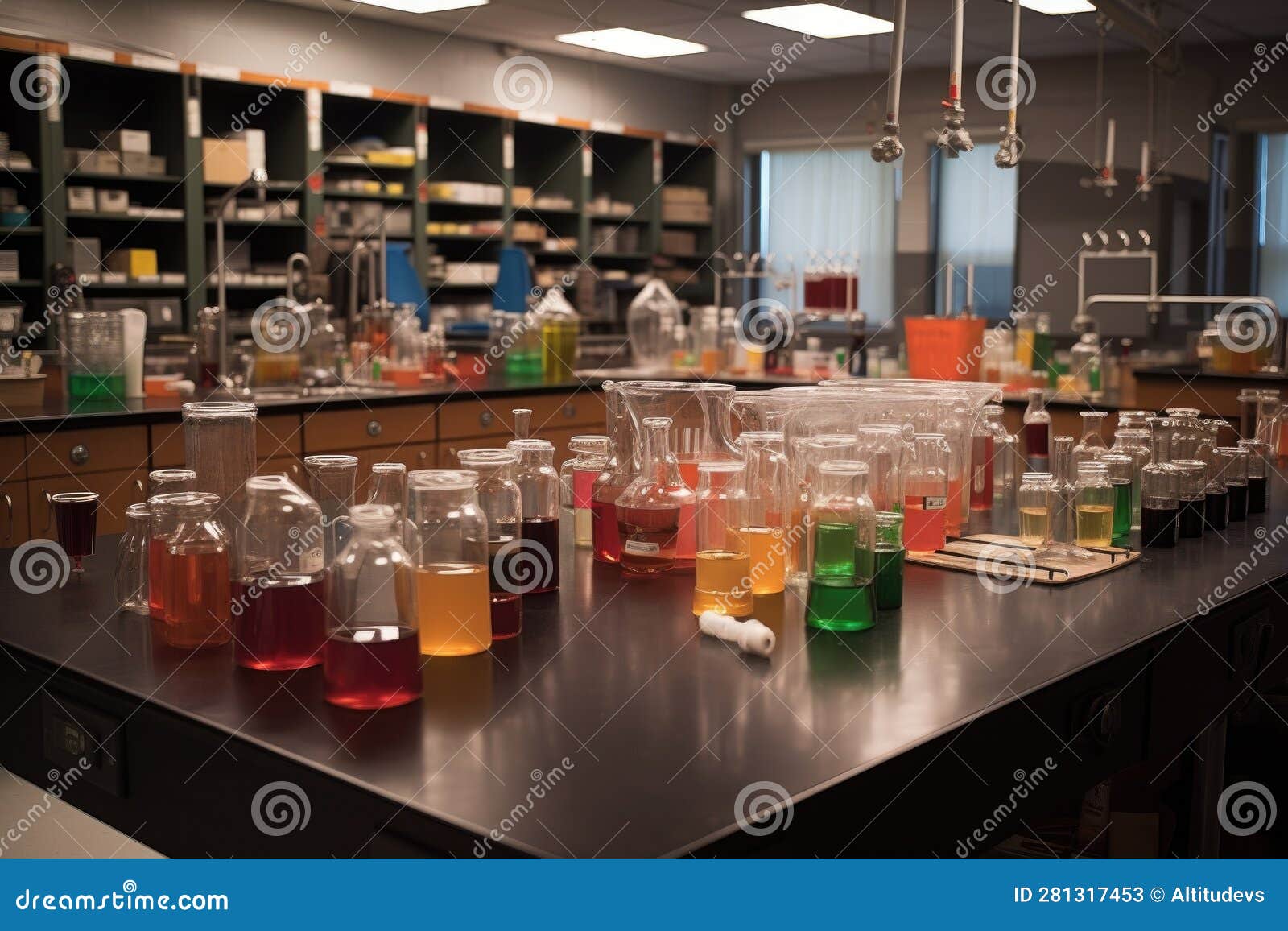 Science Lab with Beakers, Flasks, and Test Tubes for Mixing and ...