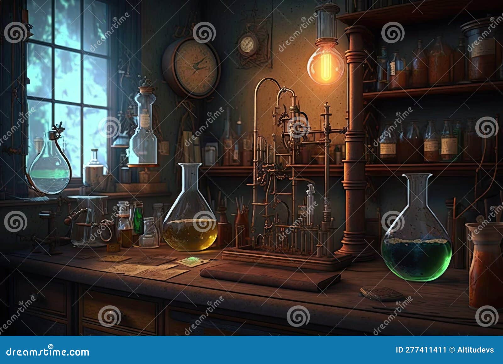 Science Lab, with Beakers, Flasks and Test Tubes in View Stock ...