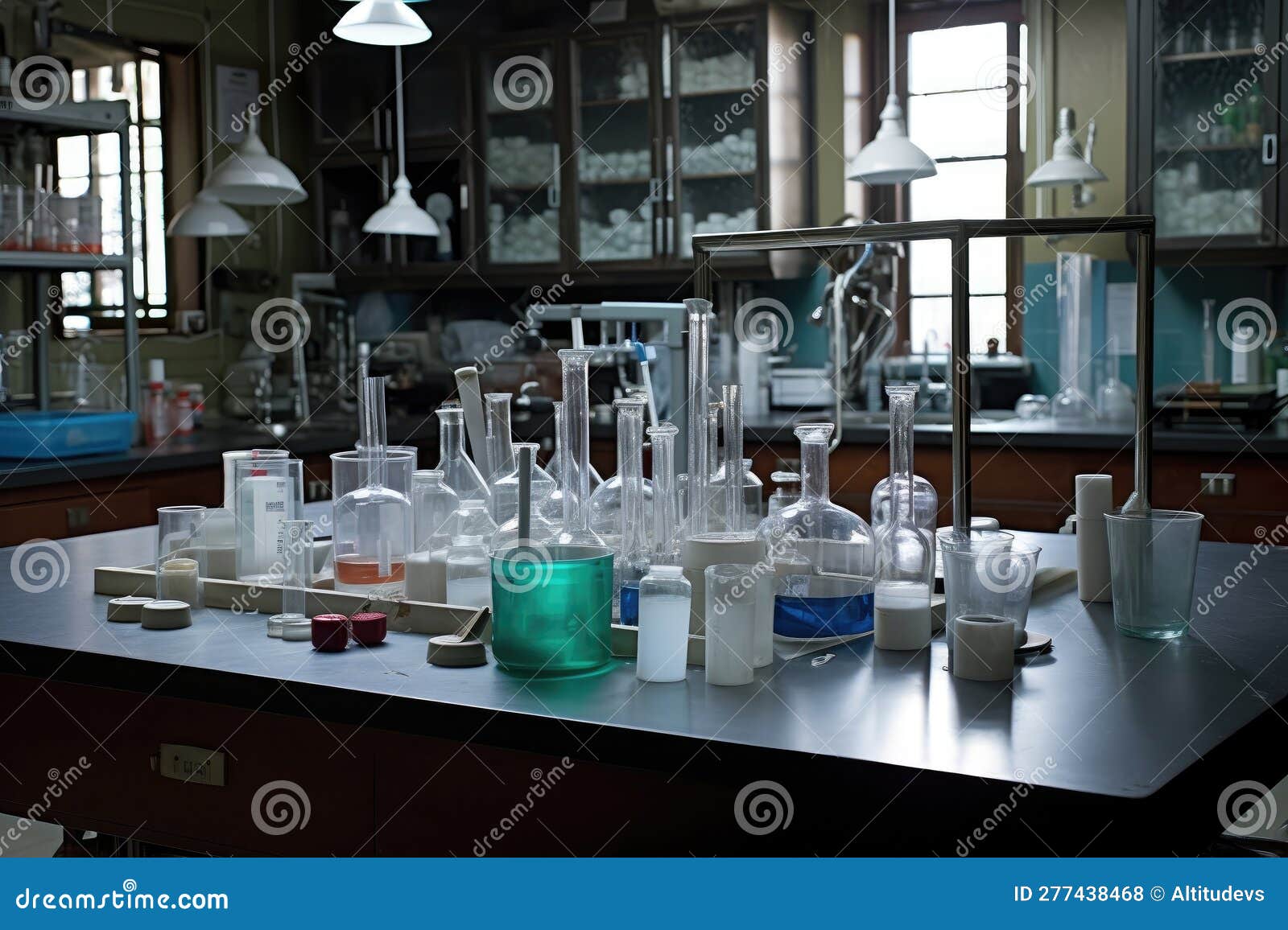 A Science Lab, with Beakers, Flasks, and Test Tubes in View Stock ...