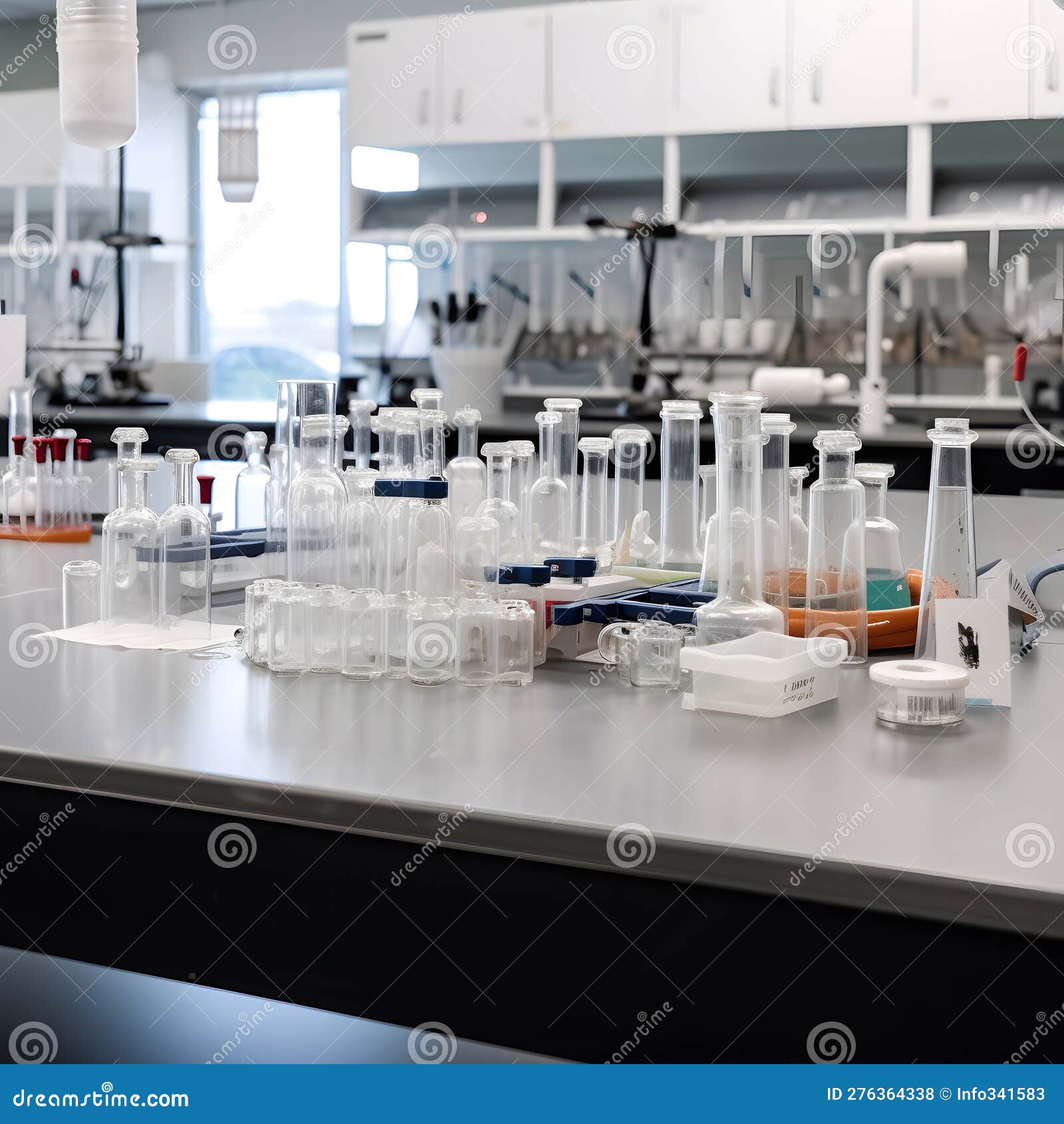 A Science Lab with Beakers and Test Tubes on a Lab Bench Created with ...