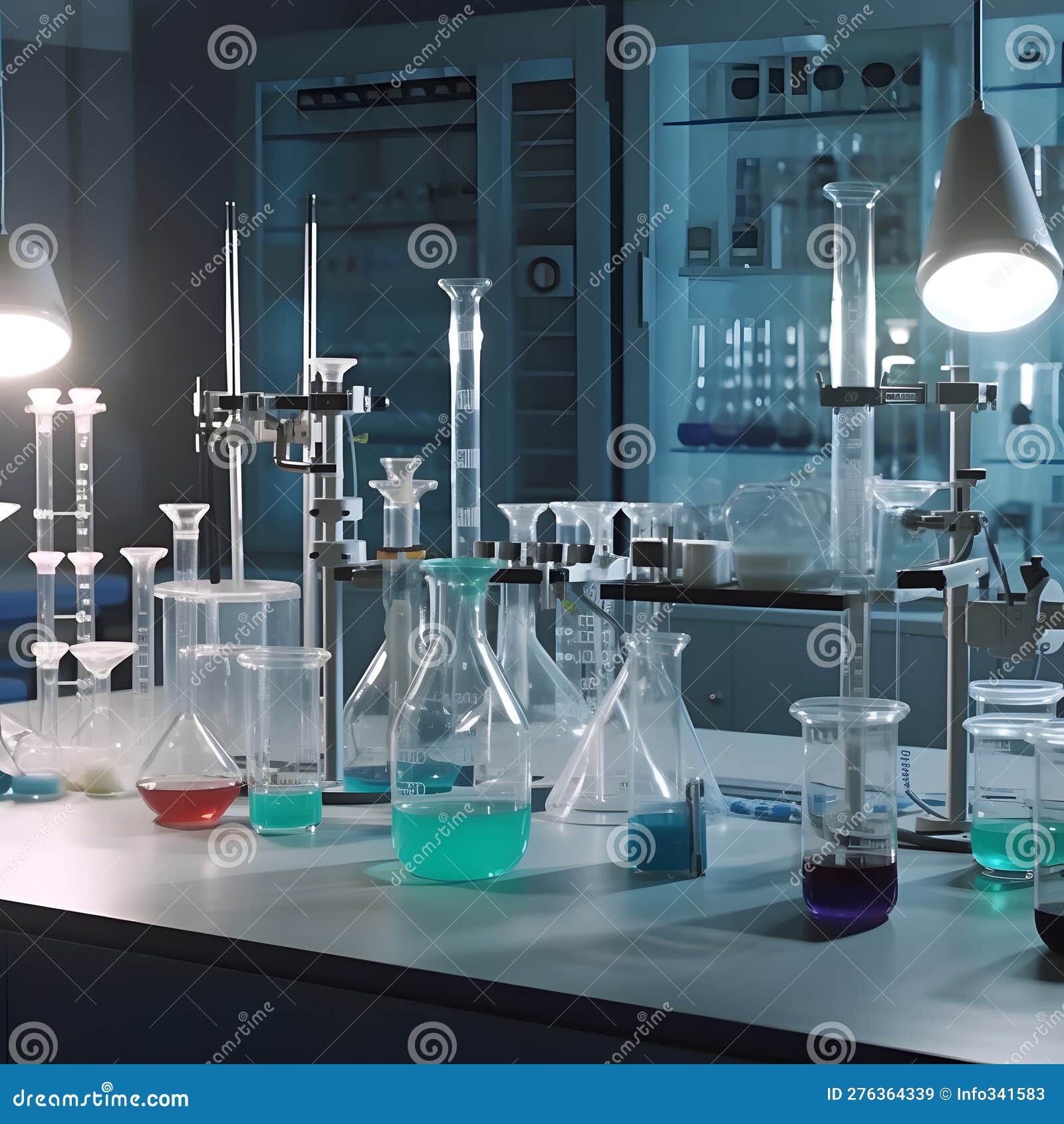 A Science Lab with Beakers and Test Tubes on a Lab Bench Two Created ...