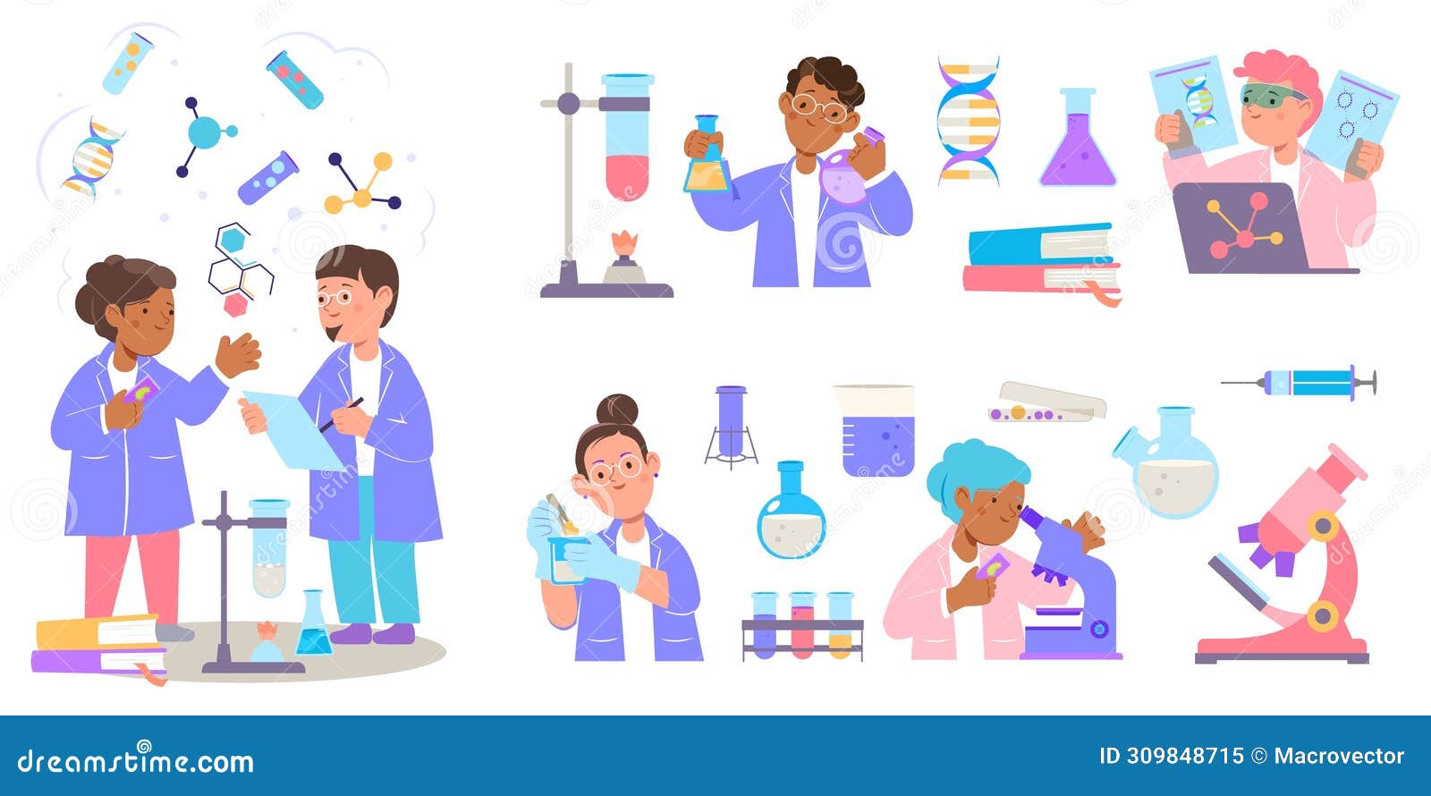 Science Lab Elements in Flat Design Stock Illustration - Illustration ...