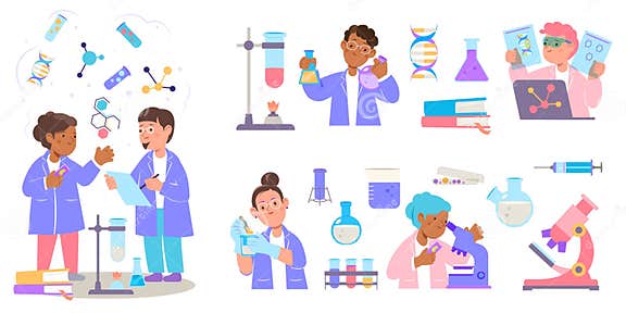 Science Lab Elements in Flat Design Stock Illustration - Illustration ...