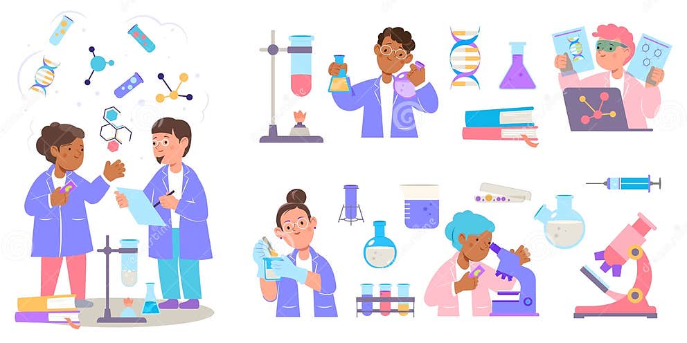 Science Lab Elements in Flat Design Stock Illustration - Illustration ...