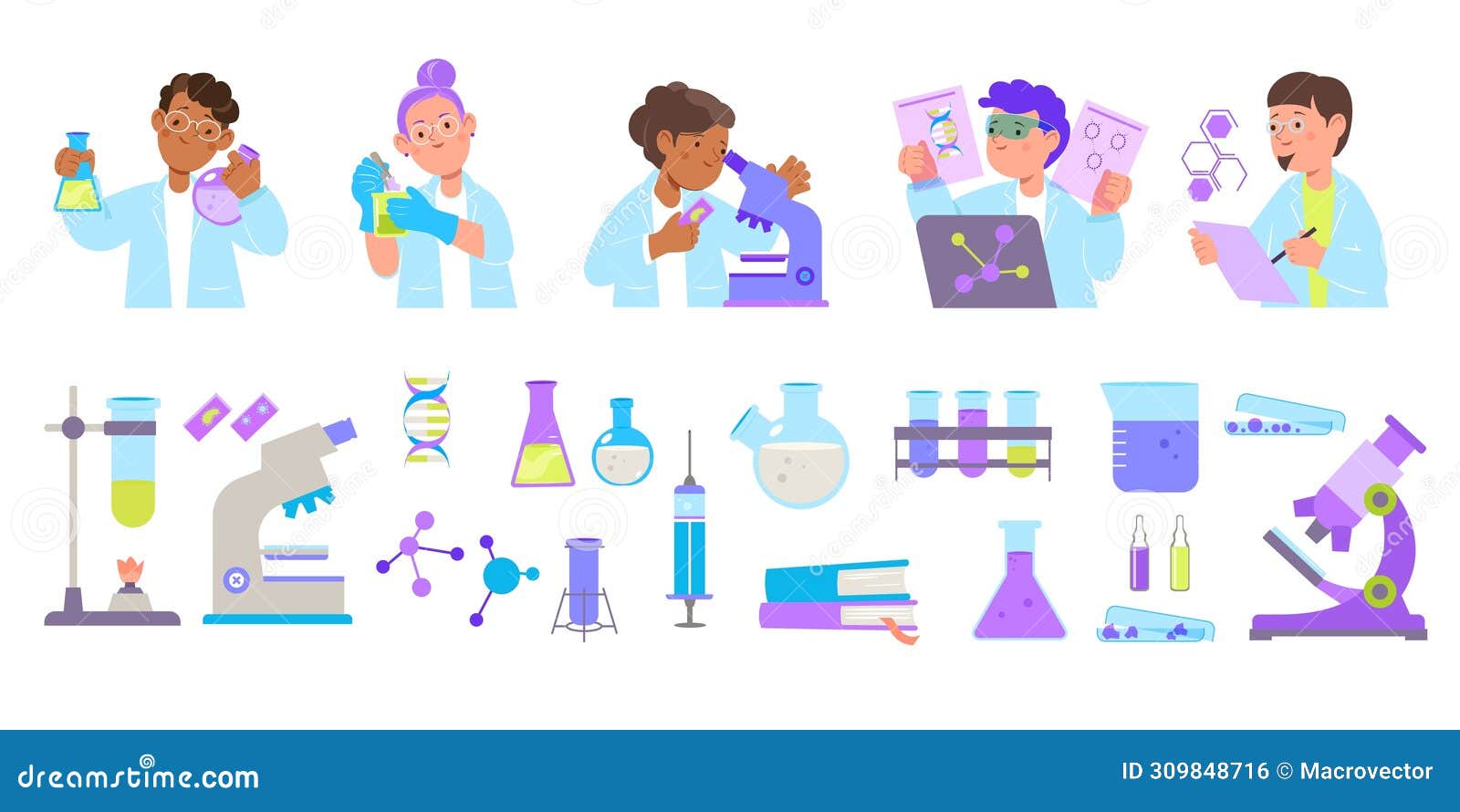 Science Lab Elements in Flat Design Stock Illustration - Illustration ...
