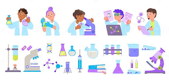 Science Lab Elements in Flat Design Stock Illustration - Illustration ...