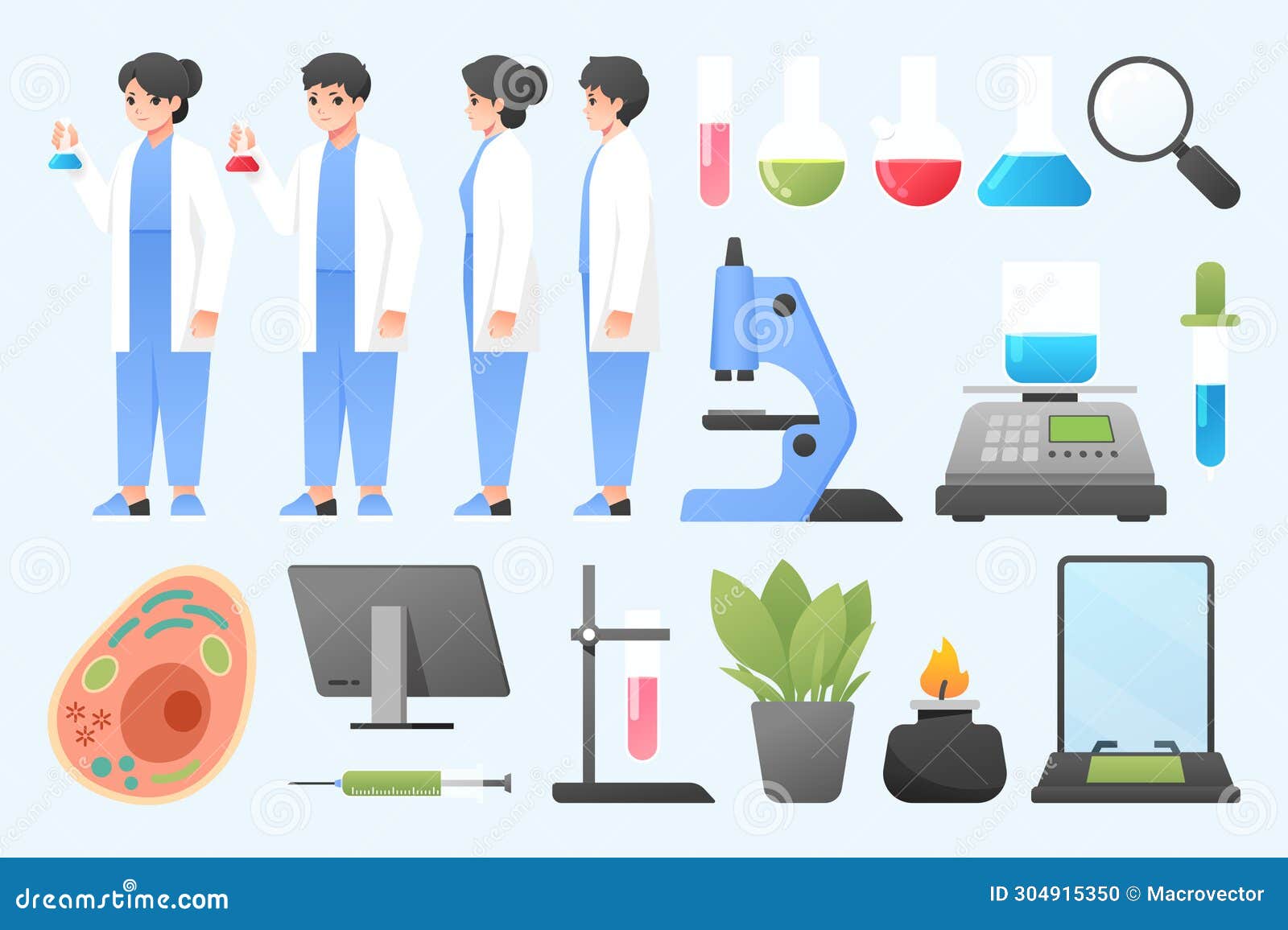Science Lab Elements in Flat Design Stock Illustration - Illustration ...