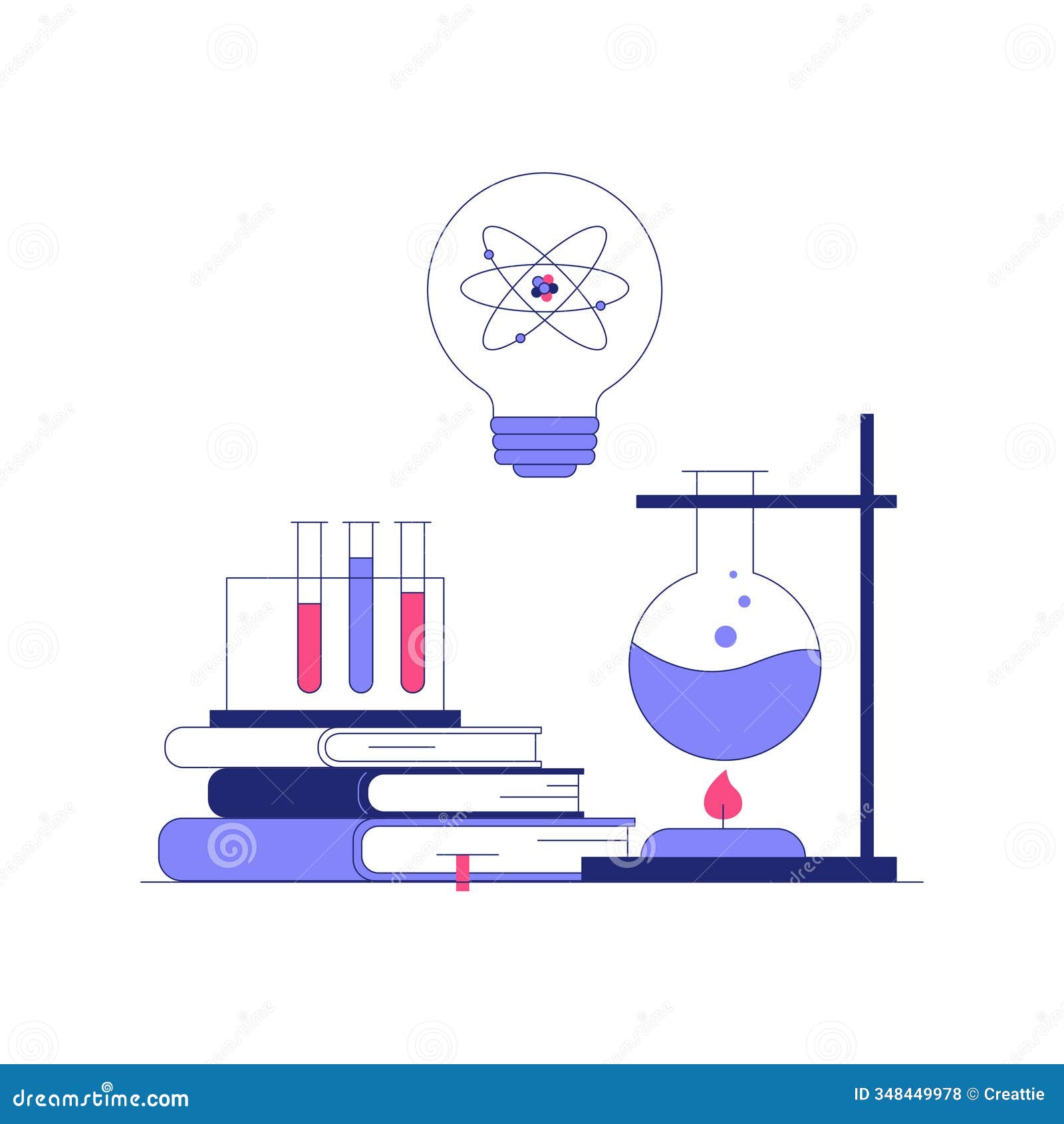Science Lab Equipment with Books and Atom Light Bulb in Flat Vector ...