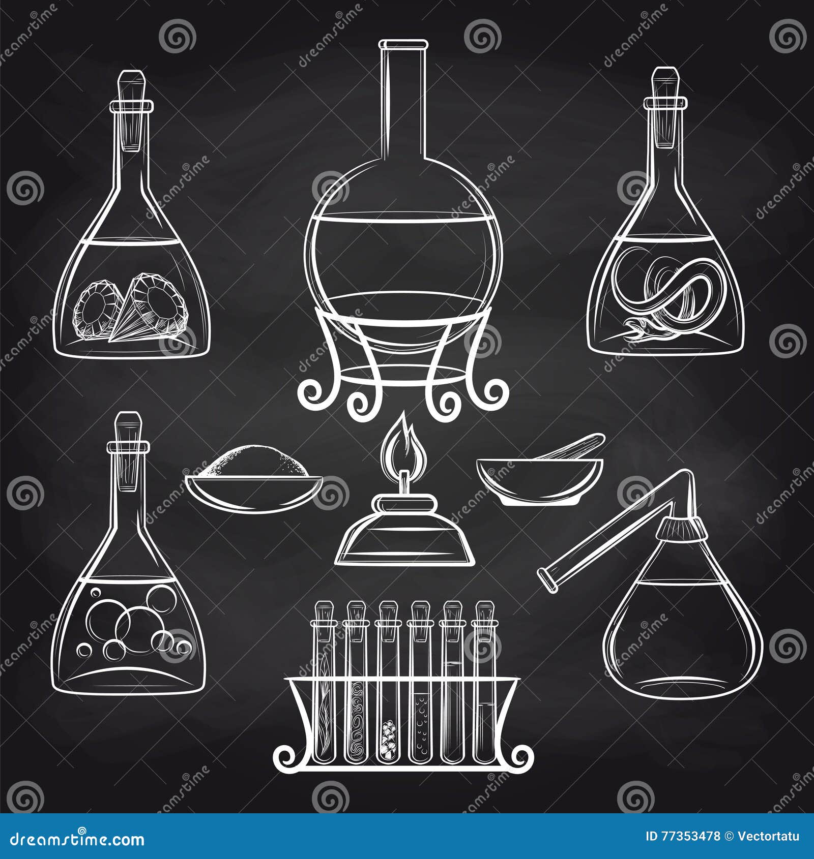Science Lab Equipment Set on Chalkboard Stock Vector - Illustration of ...