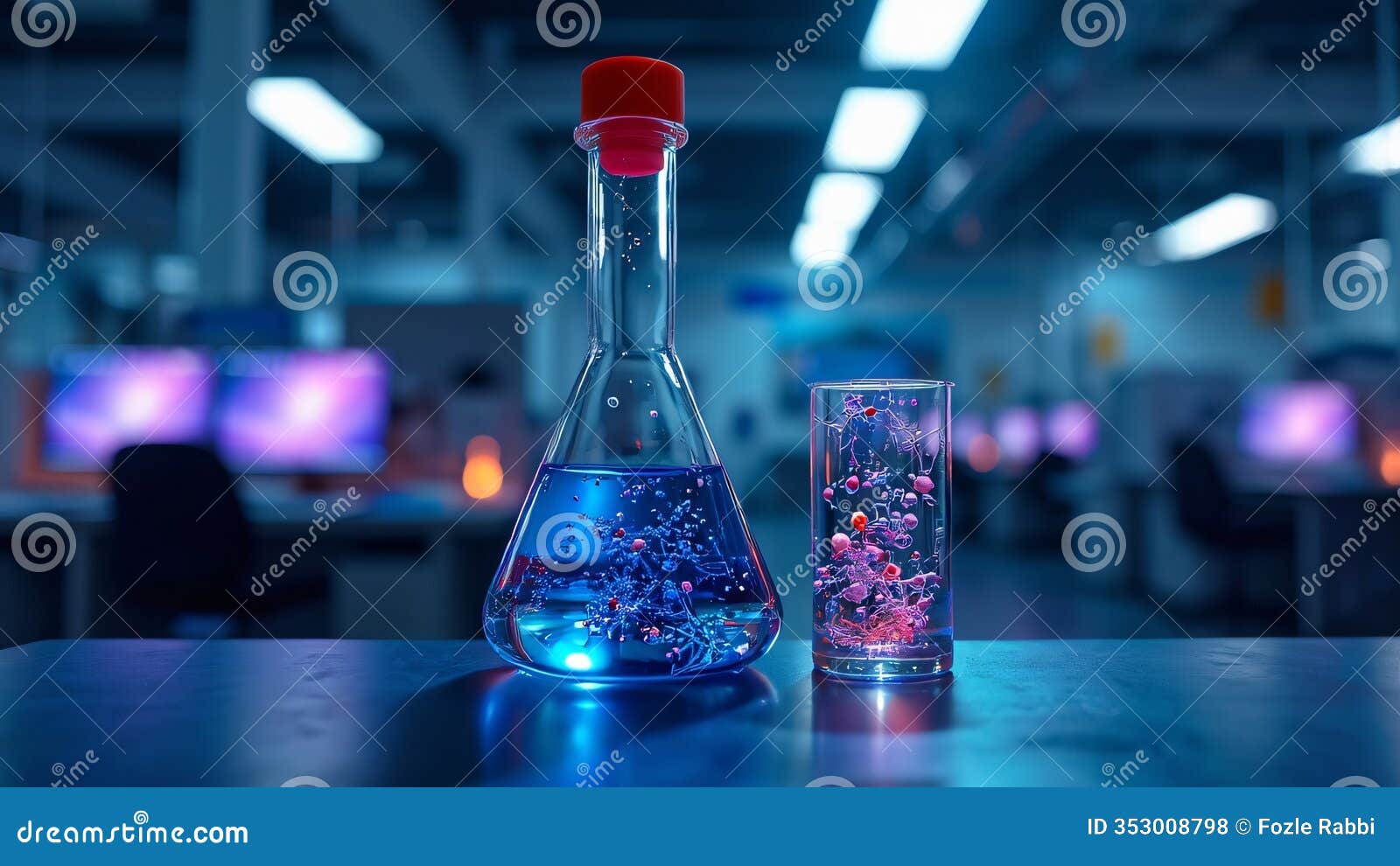 Science Lab Erlenmeyer Flask Beaker Blue Liquid Good Resolution Stock ...