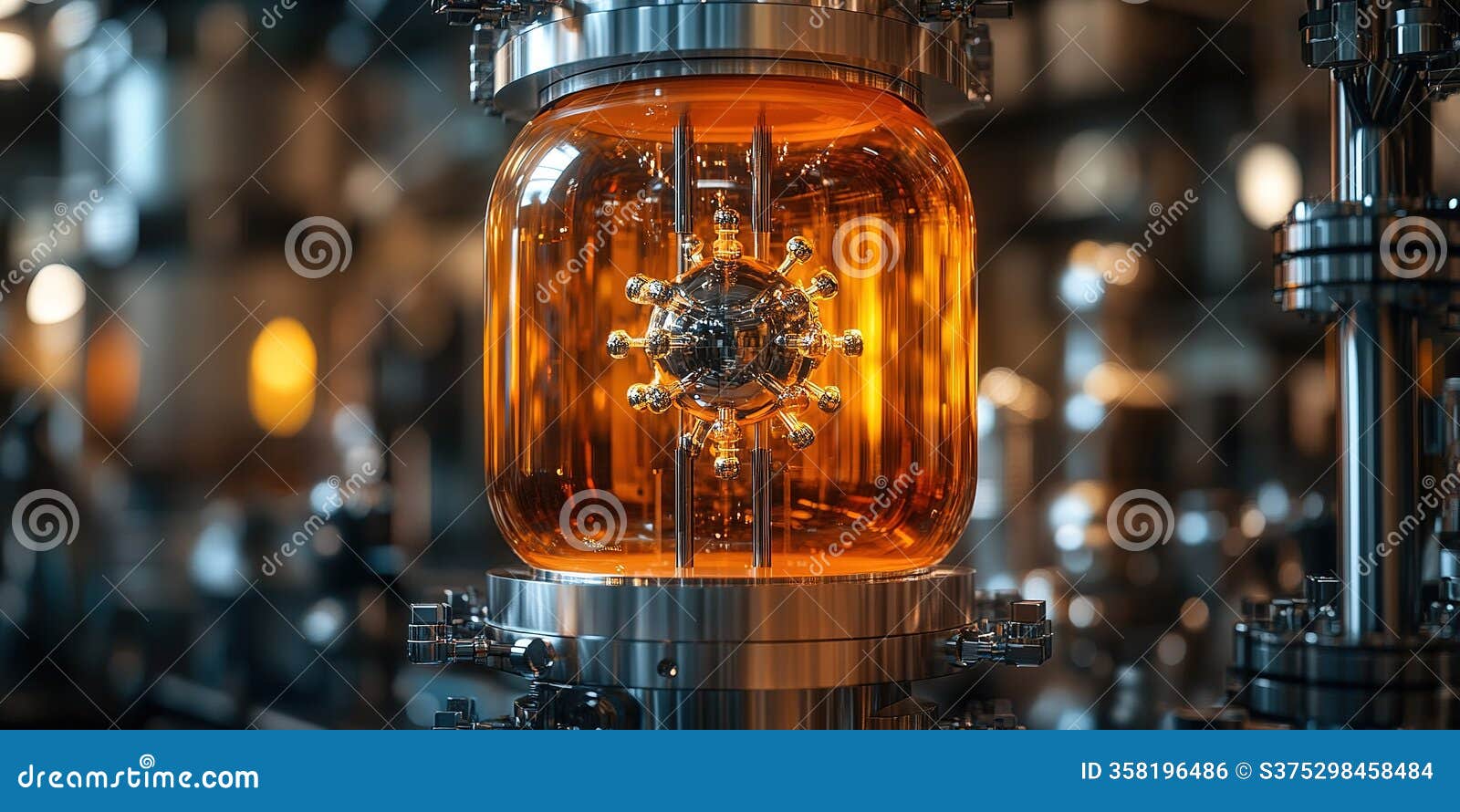 Science Lab Experiment Showcasing an Orange Glass Containment Vessel ...