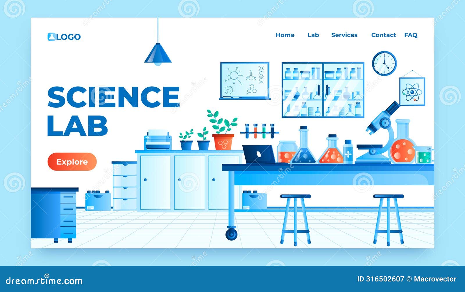 Science Lab Landing Page in Gradient Design Stock Illustration ...