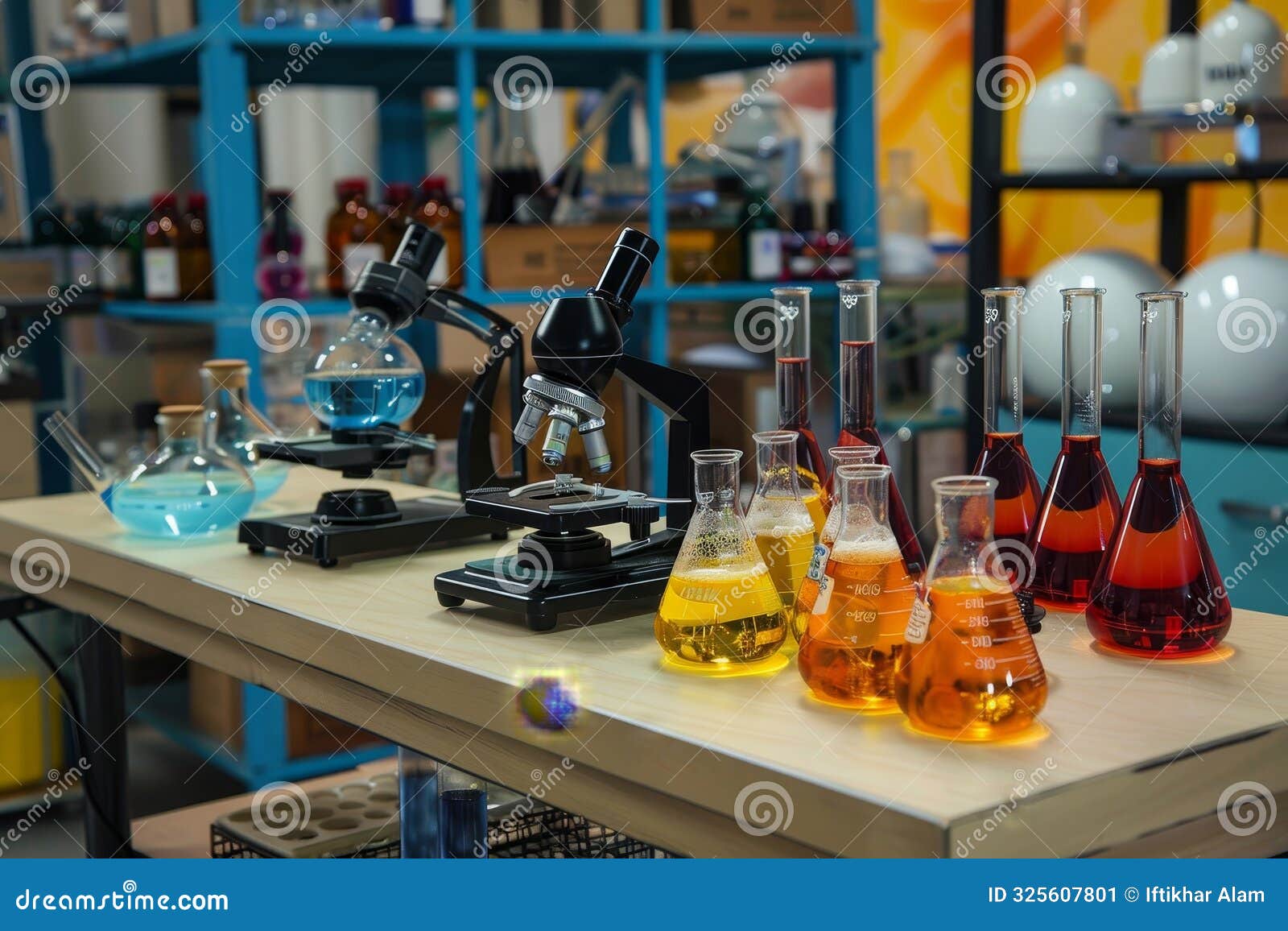 A Science Lab with Microscopes, Beakers, and Other Equipment Set Up for Research on Topaz ...