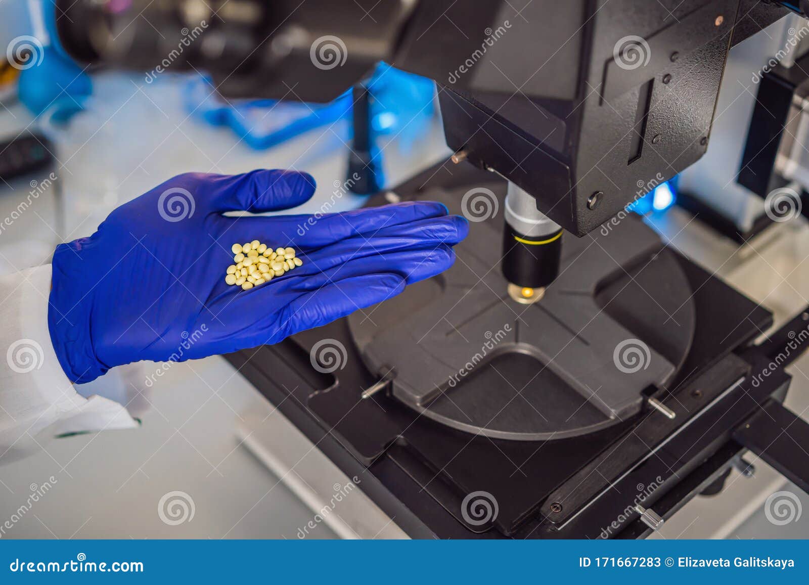 Science Lab Research Safe of New Drugs, Microscope and Pills ...