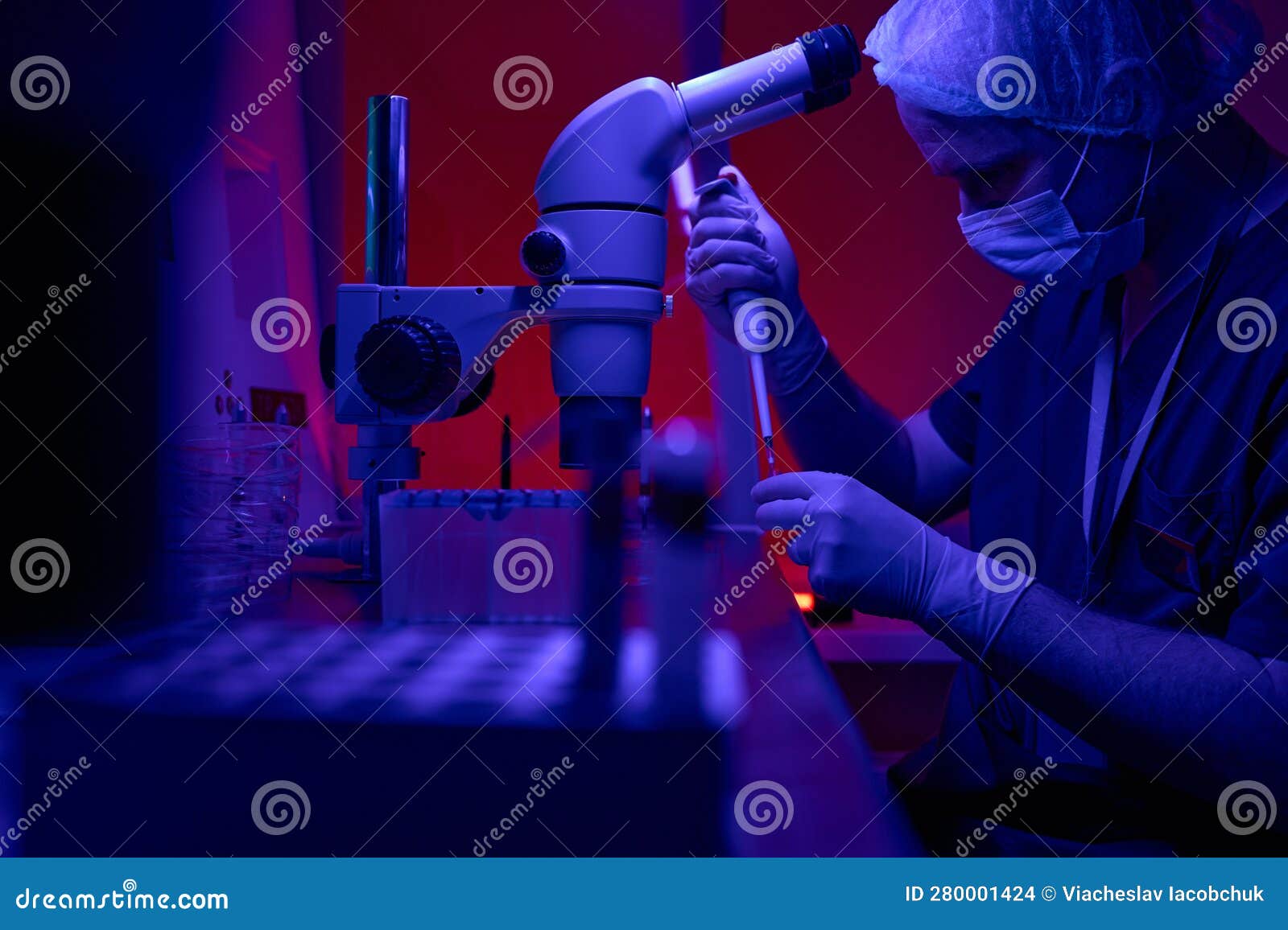 Science Laboratory Engineer Adding Cells To Test Tubes Stock Photo ...