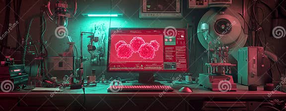 Science Laboratory Equipped with a Microscope and a Computer Monitor ...