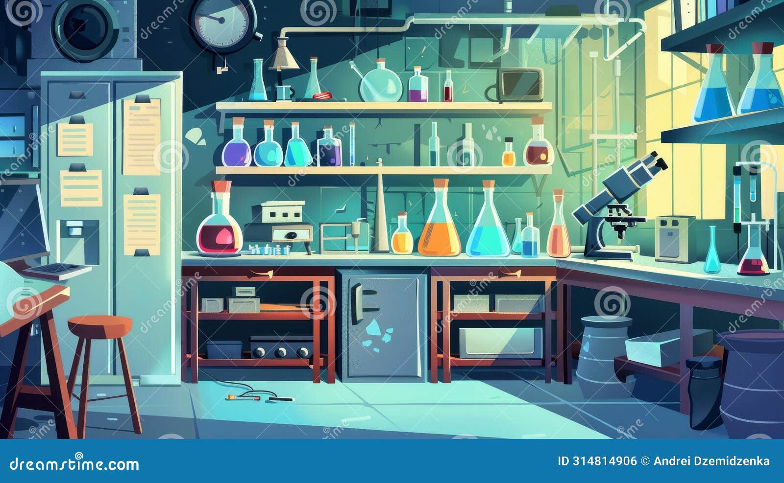 Science Laboratory for Experiments and Medical Tests. Cartoon ...