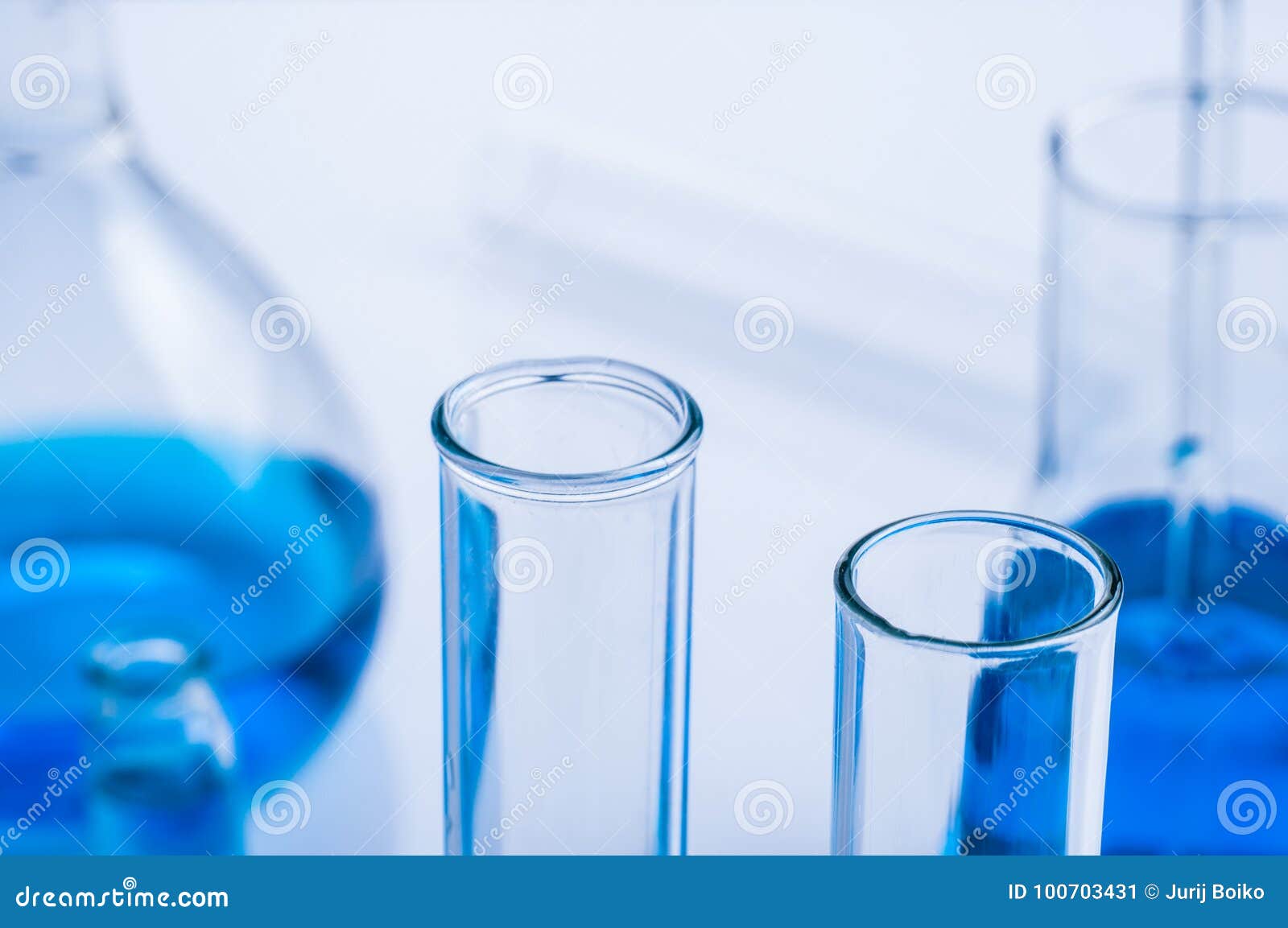 Science Laboratory Test Tubes, Equipment Filled with Blue Liquid Stock ...