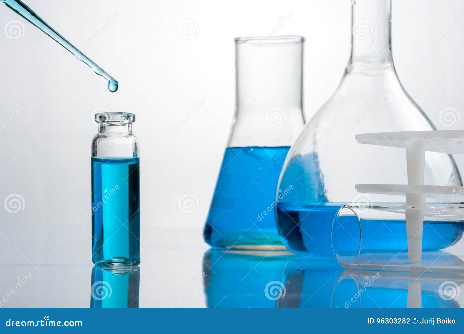 Science Laboratory Test Tubes, Equipment Filled with Blue Liquid Stock ...