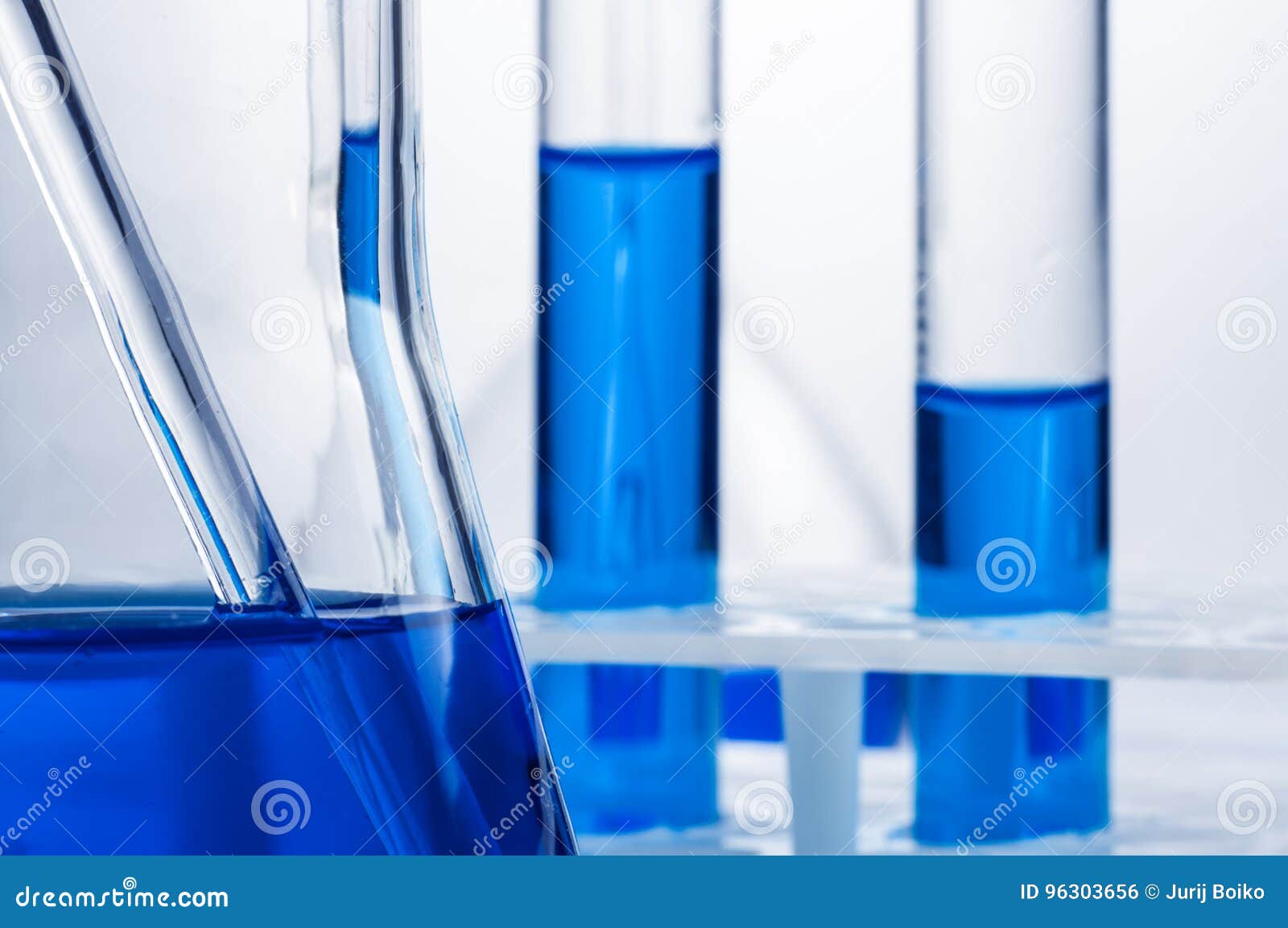 Science Laboratory Test Tubes, Equipment Filled with Blue Liquid Stock ...