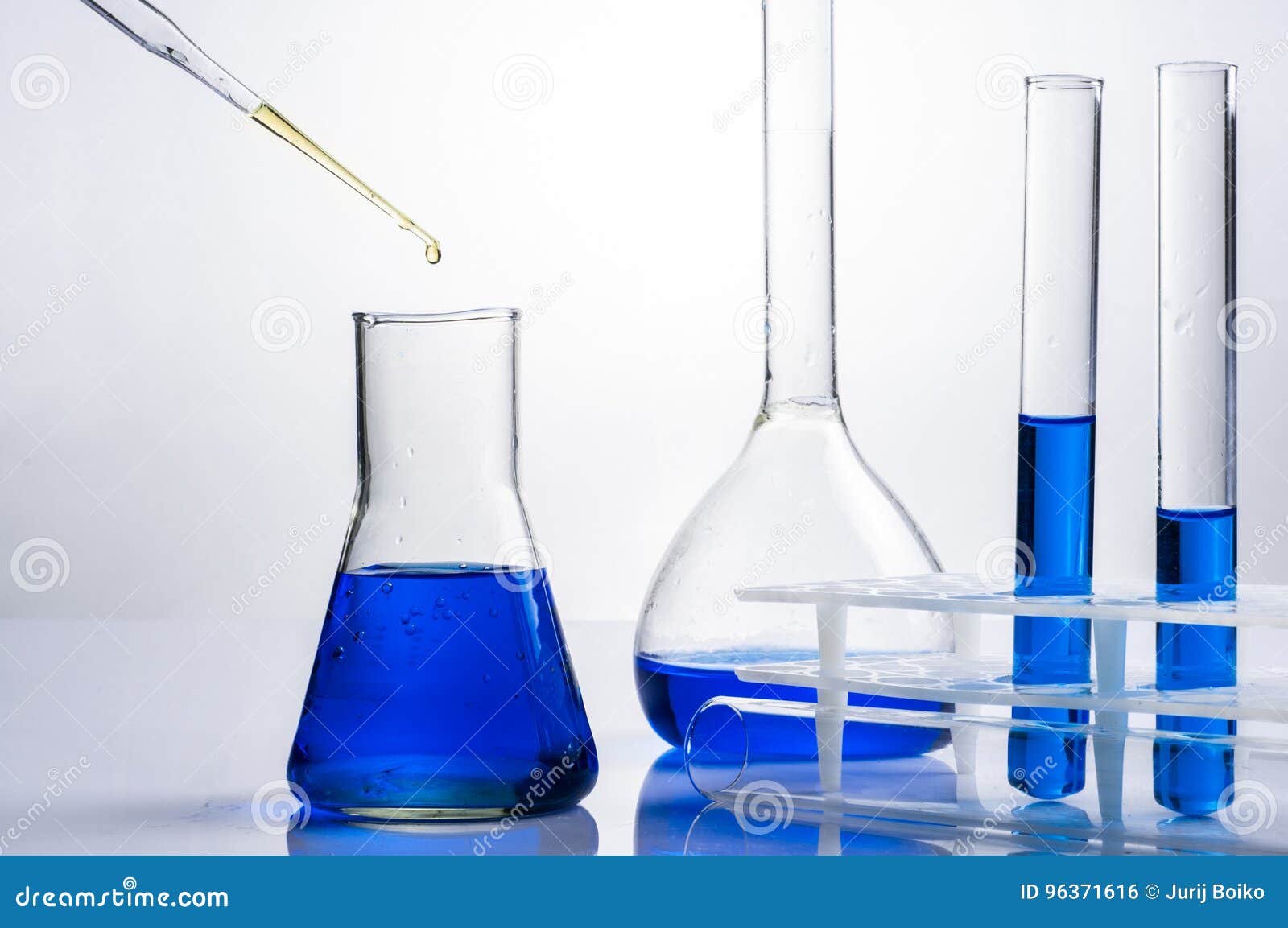 Science Laboratory Test Tubes, Equipment Filled with Blue Liquid Stock ...