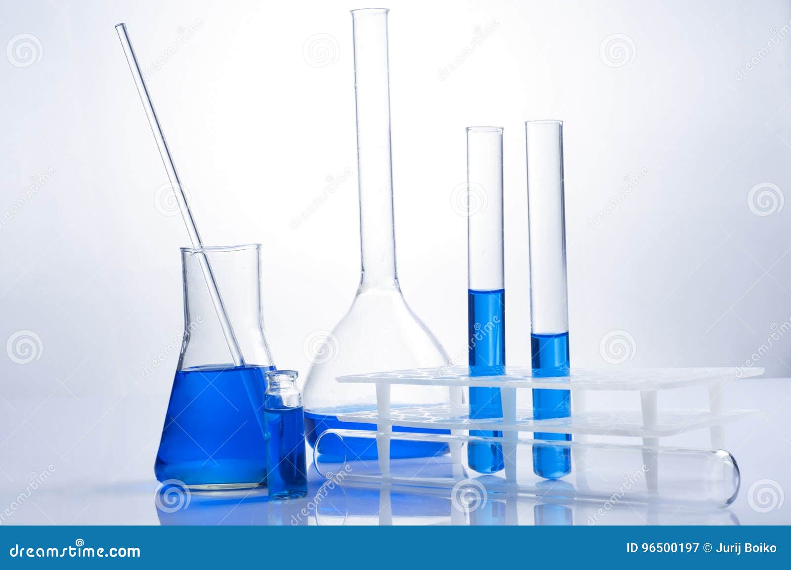 Science Laboratory Test Tubes, Equipment Filled with Blue Liquid Stock ...