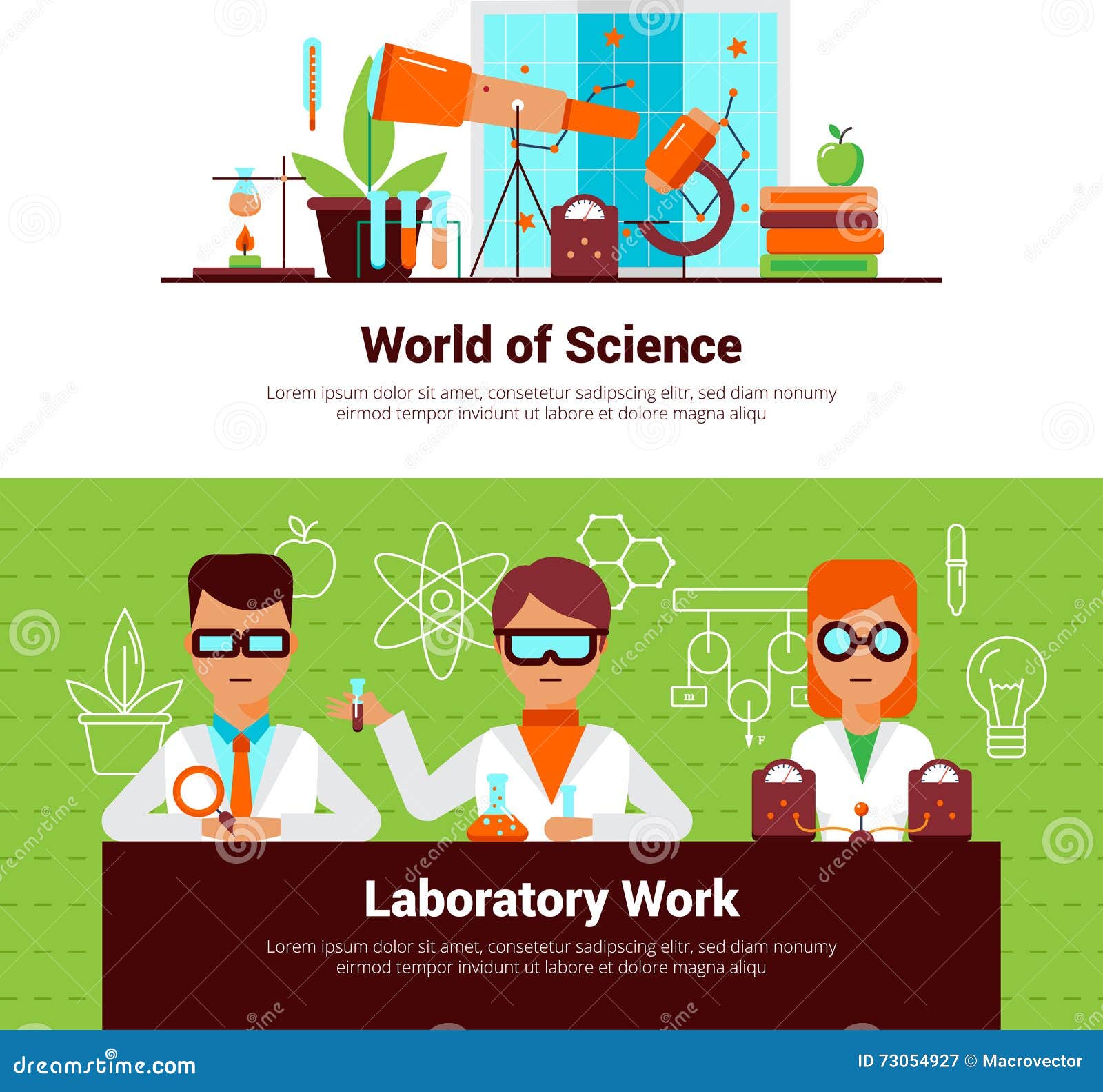 Science and Laboratory Work Banners Stock Vector - Illustration of ...