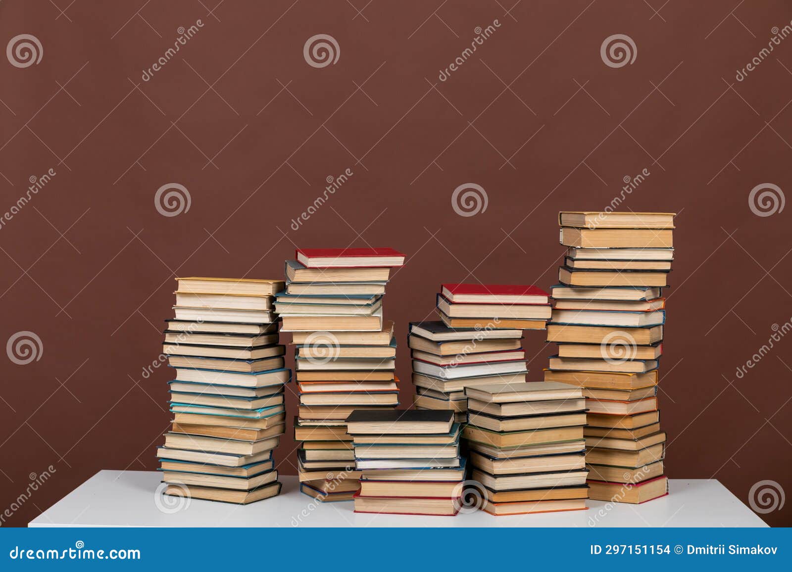 Science Learning Library Stack of Books on Brown Background Stock Photo ...
