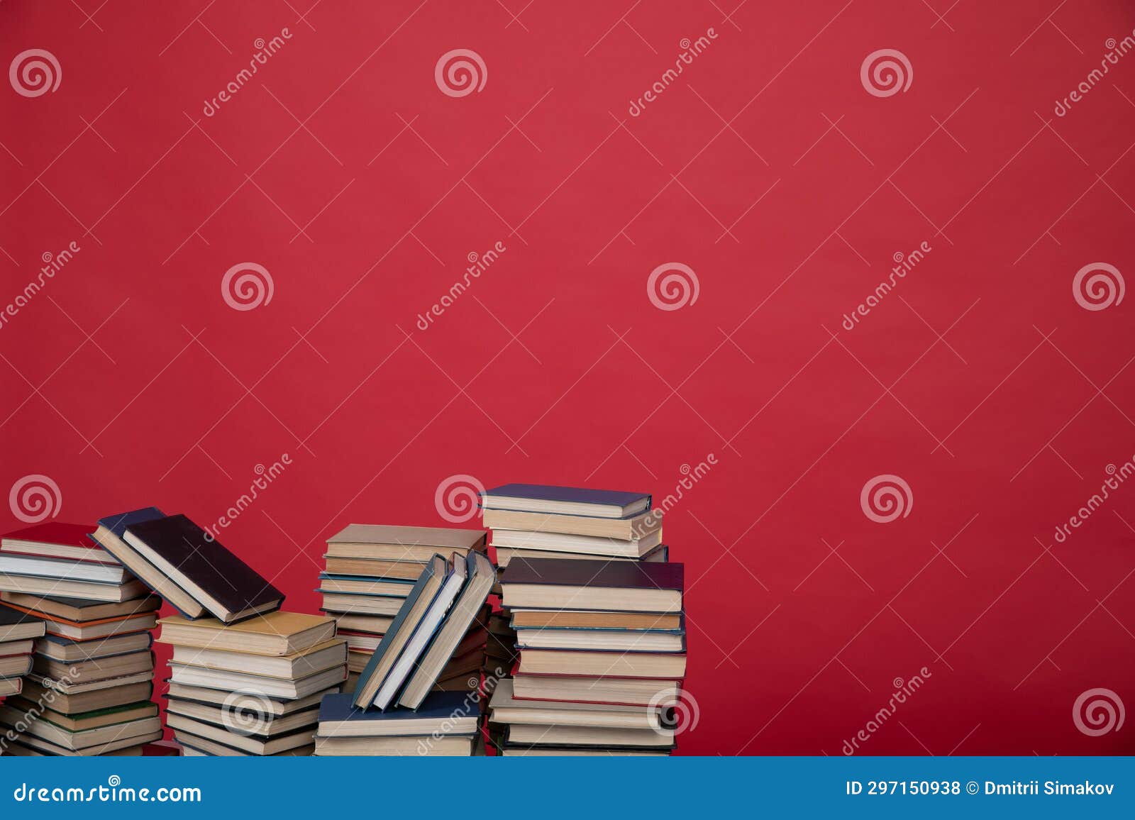 Science Learning Library Stack of Books on Red Background Stock Photo ...