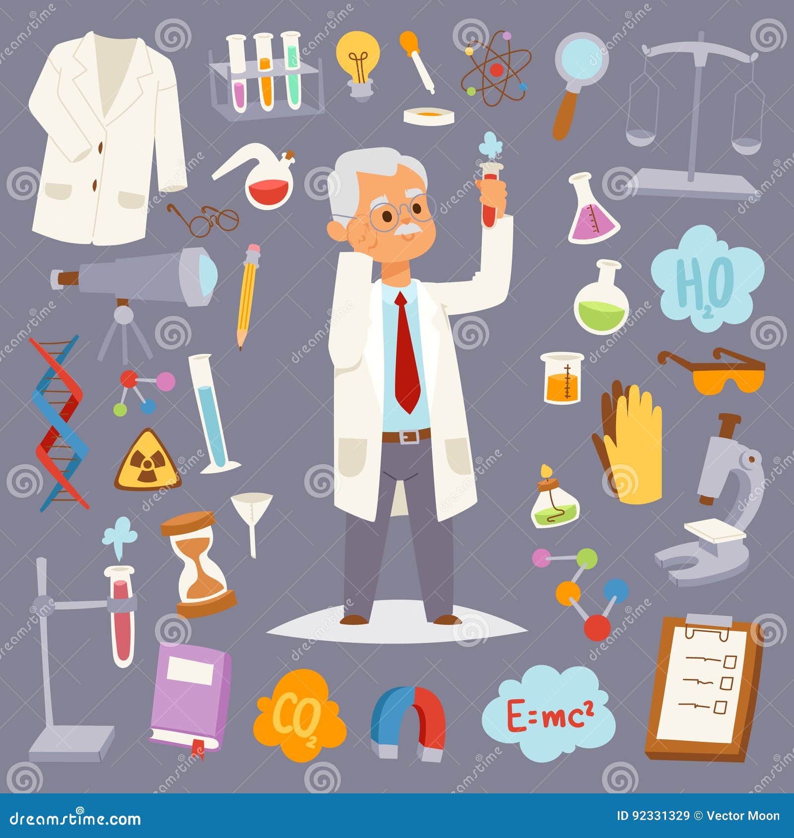 Science Man Character Professor Lab Icons Vector Illustration. Stock ...