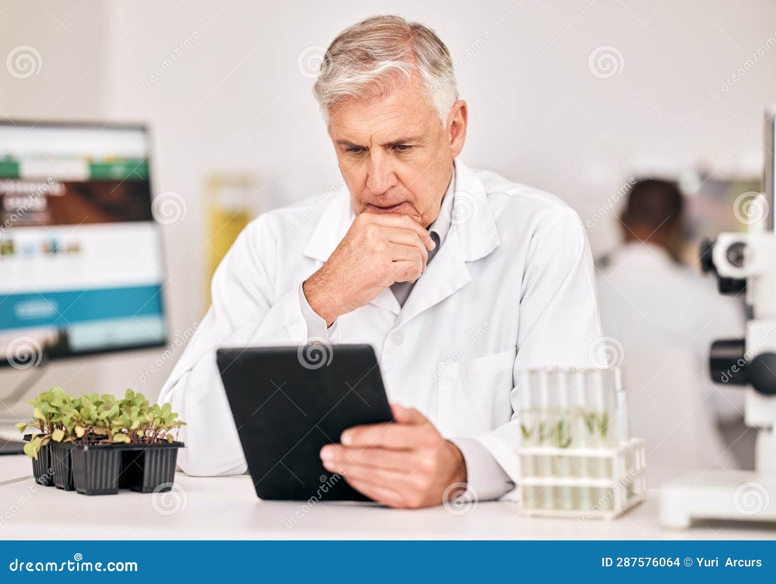 Science Man, Plants and Thinking on Tablet for Agriculture Solution ...