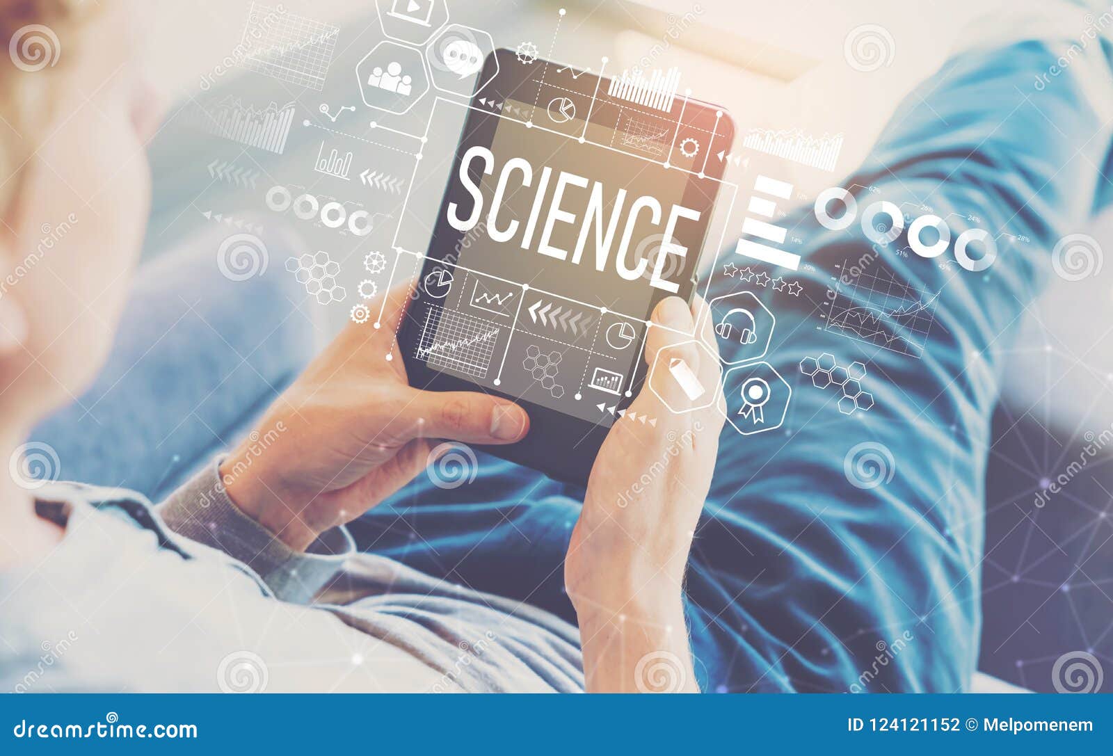 Science with Man Using a Tablet Stock Photo - Image of grey, analysis ...