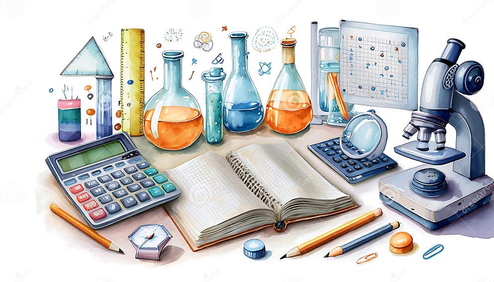 Science and Math Scene - Watercolor Set Focusing on Science and Math ...