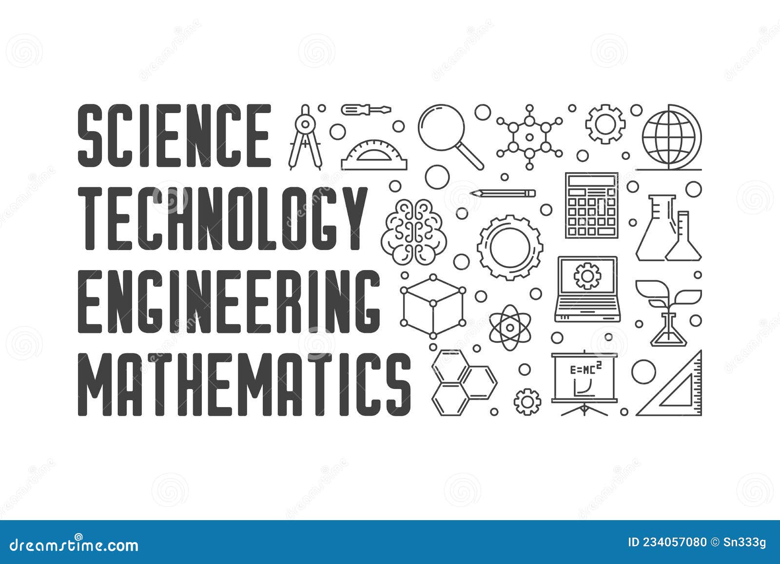 Science and Math Vector Banner. STEM Outline Illustration Stock Vector ...