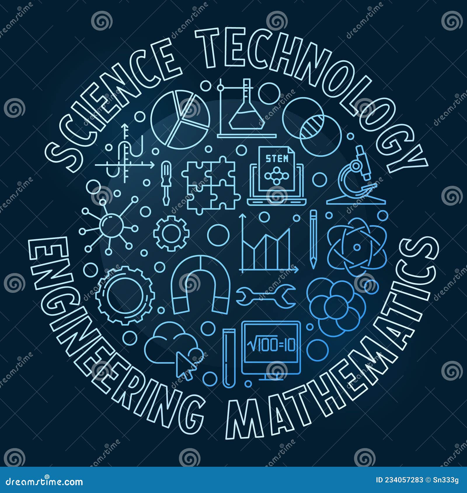 Science and Mathematics STEM Vector Round Blue Banner Stock Vector ...