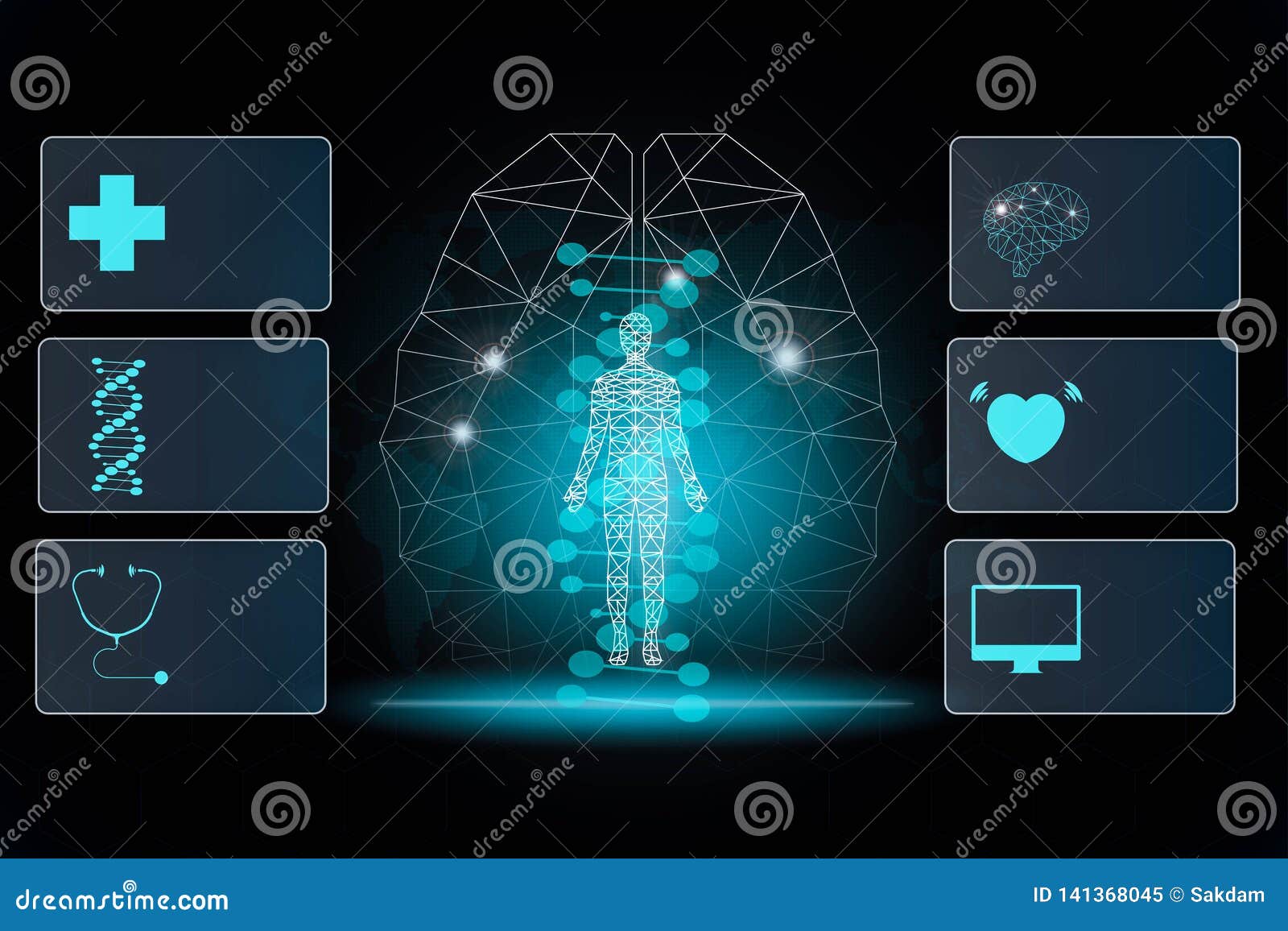 Abstract Background Technology Concept in Blue Light,brain and Human ...