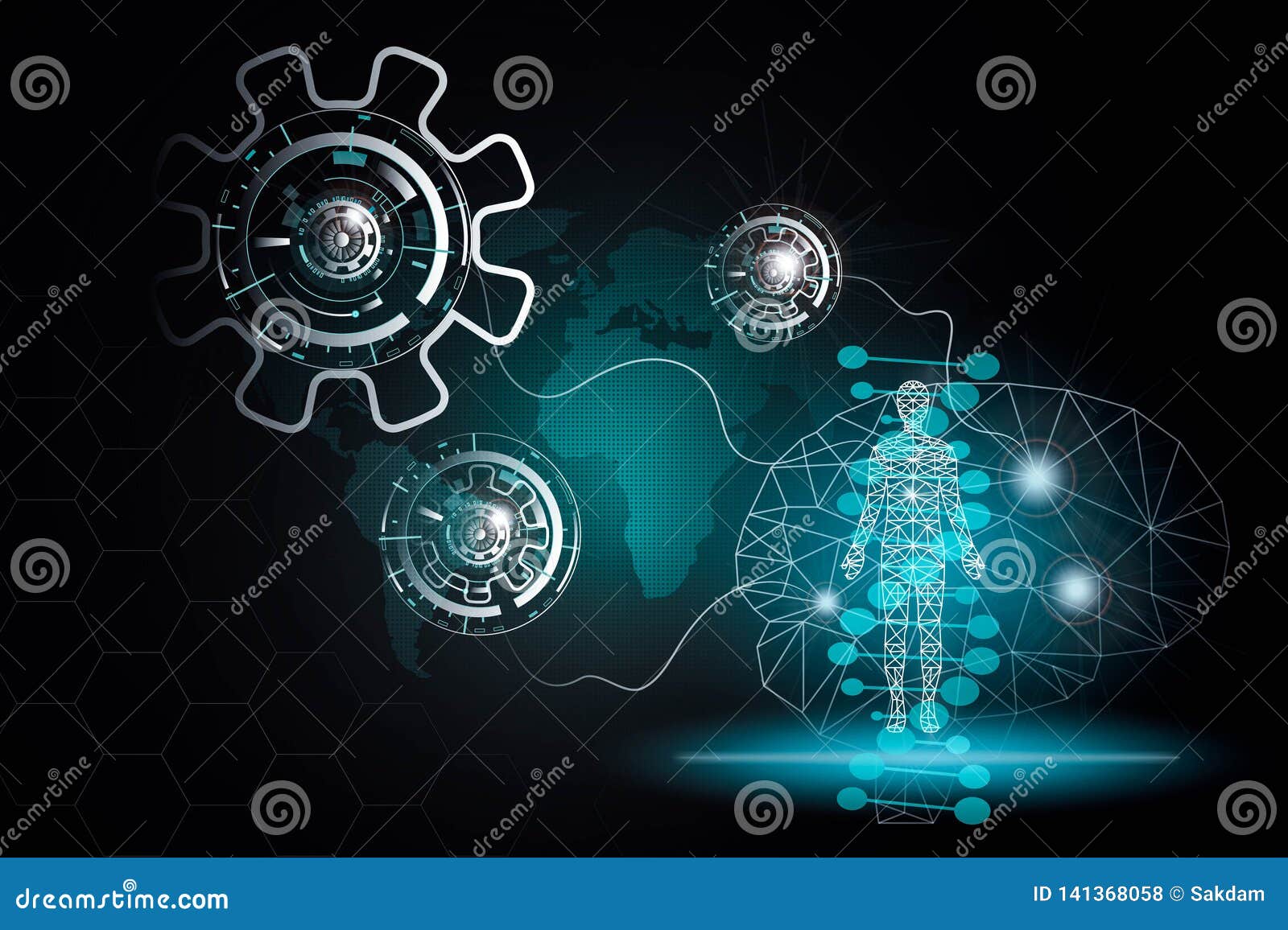 Abstract Background Technology Concept in Blue Light,brain and Human ...