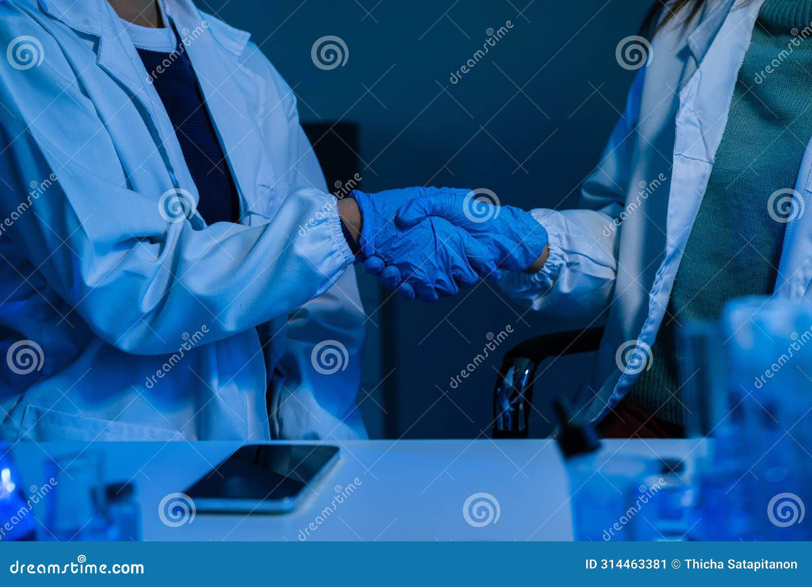 Science and Medicine, Scientist Shaking Hands, Working Together As a ...