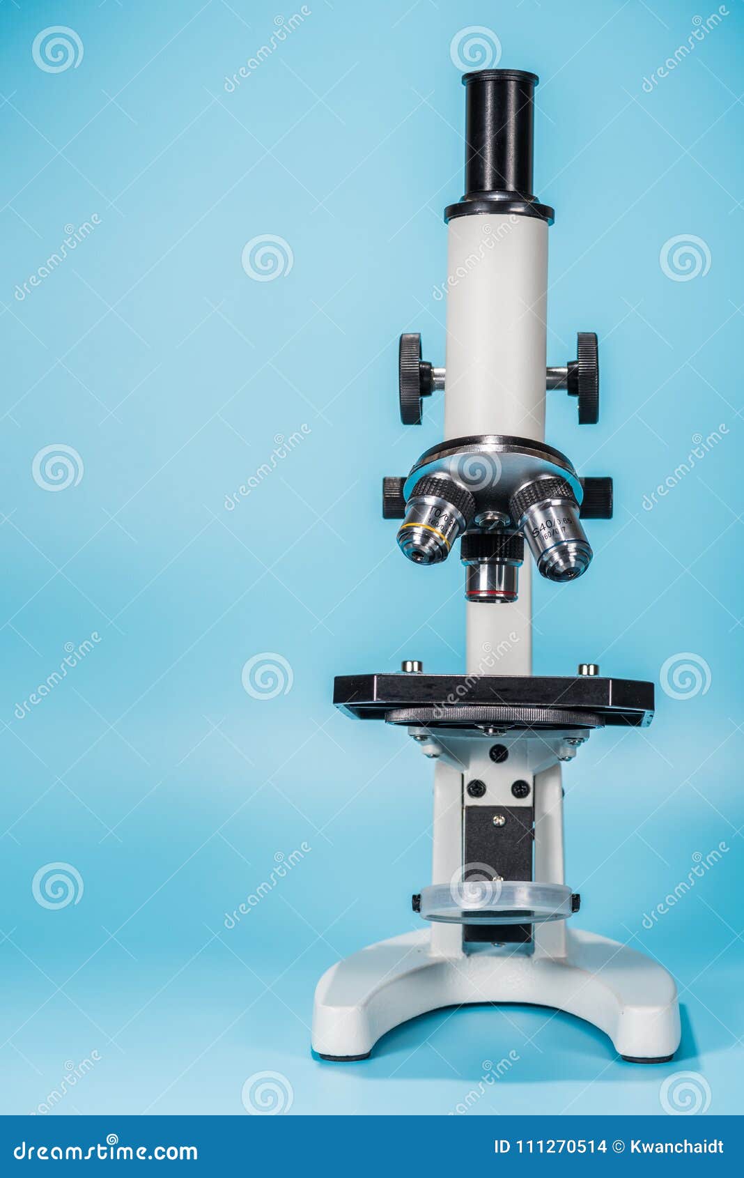 Science Microscope on Light Blue Background Stock Photo - Image of ...