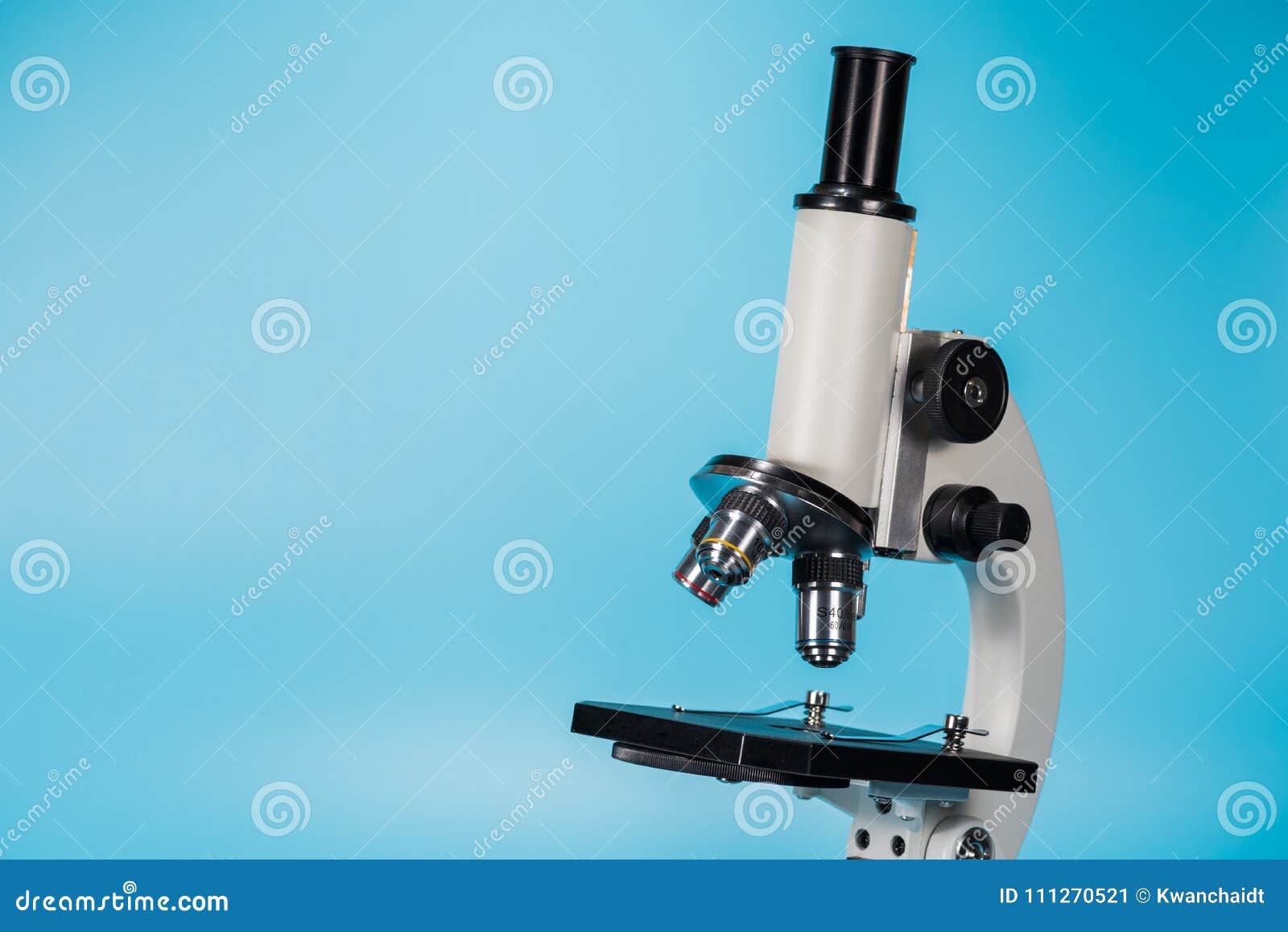 Science Microscope on Light Blue Background Stock Image - Image of ...
