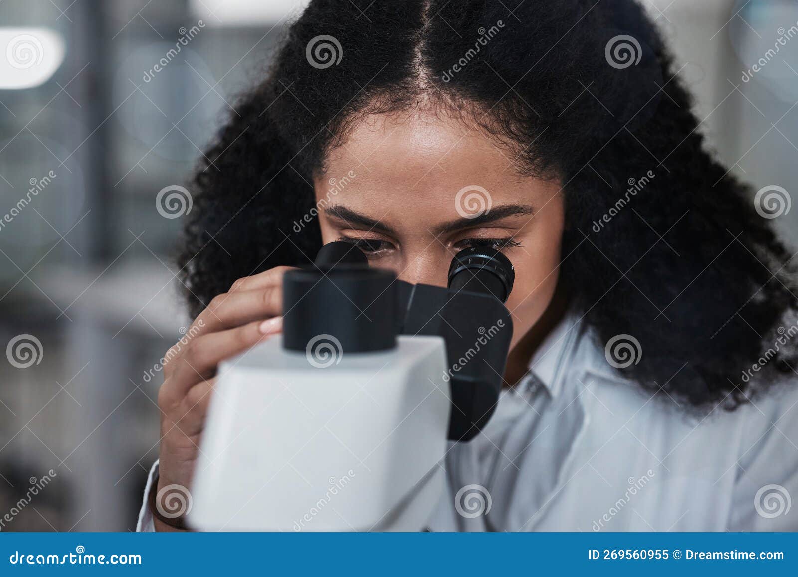 Science, Microscope and Research with a Doctor Black Woman at Work in a ...